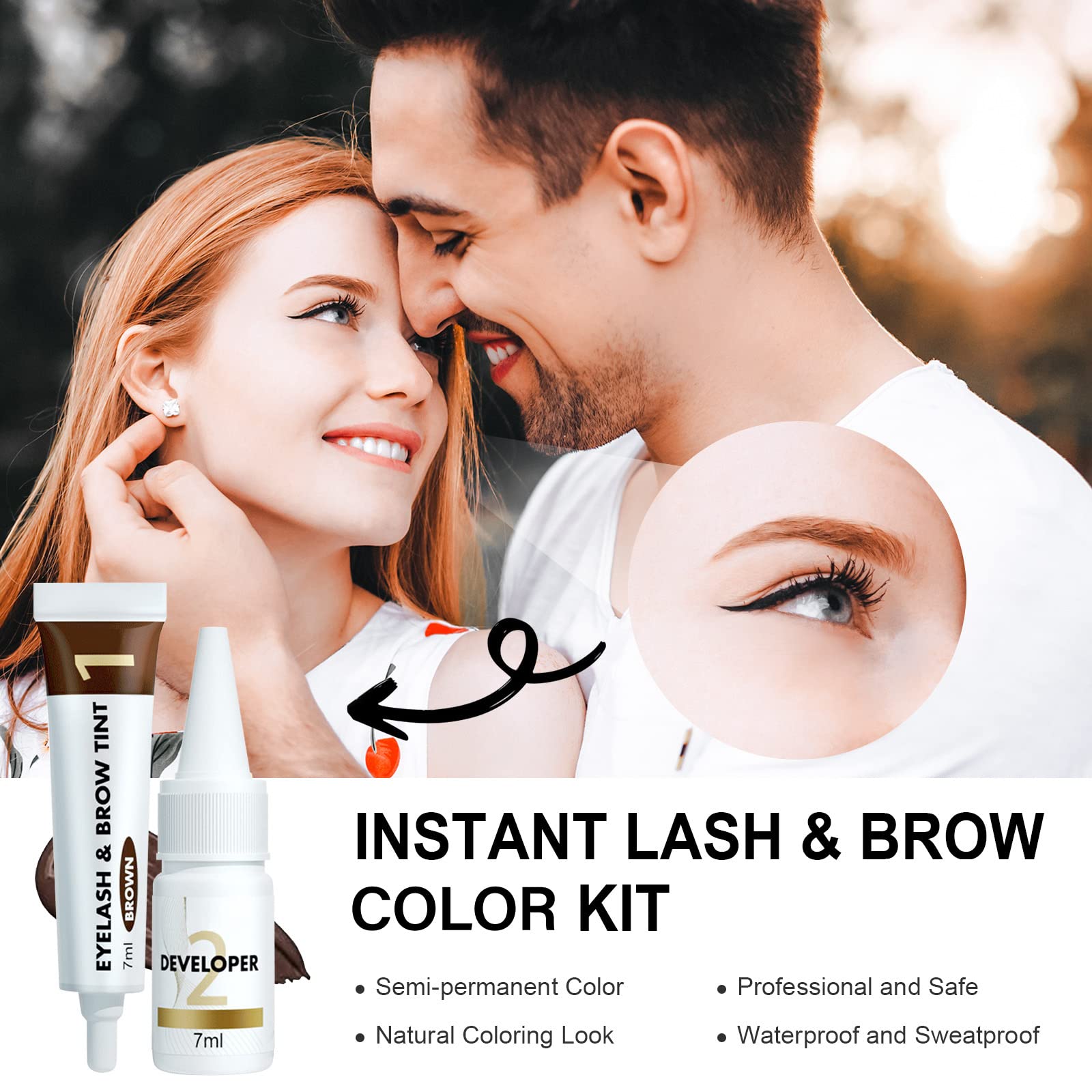 Eyebrow & Eyelash Color Kit, Eyebrow Ti-ηt & Eyelash Ti-ηt, Suitable for Salon & Home Use (Dark Brown)