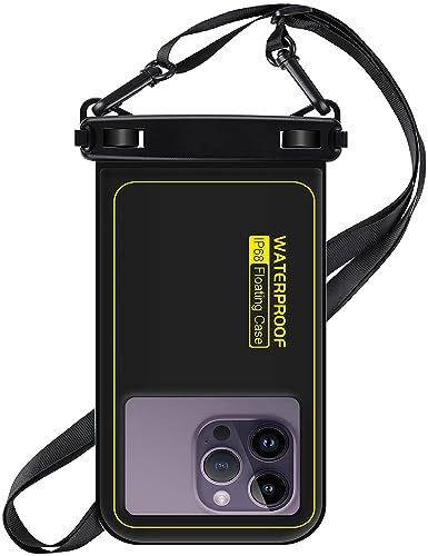 IP68 Floating Waterproof Phone Pouch, Universal Sponge Water Proof Cell Phone Case Bag with Adjustable Lanyard, Protector Pouch for iPhone 14 13 12 11 Pro Max Samsung S23 Google, Up to 6.7'' Black