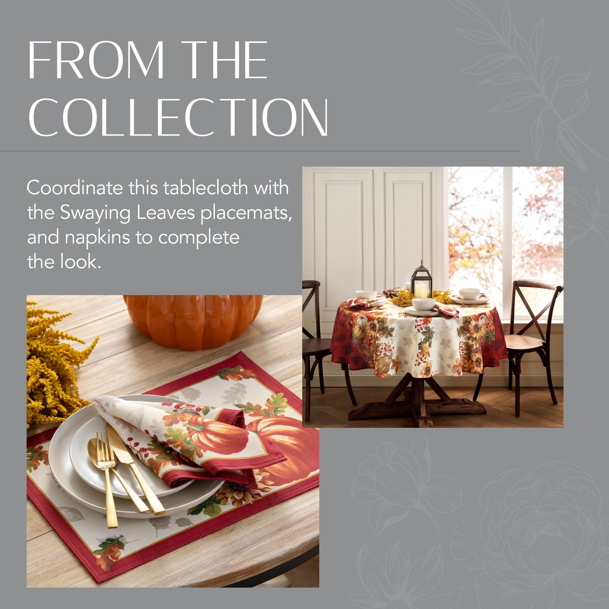 Elrene Home Fashions Swaying Leaves Bordered Fall, Seasonal and Holiday Tablecloth, 70" Round, Multi
