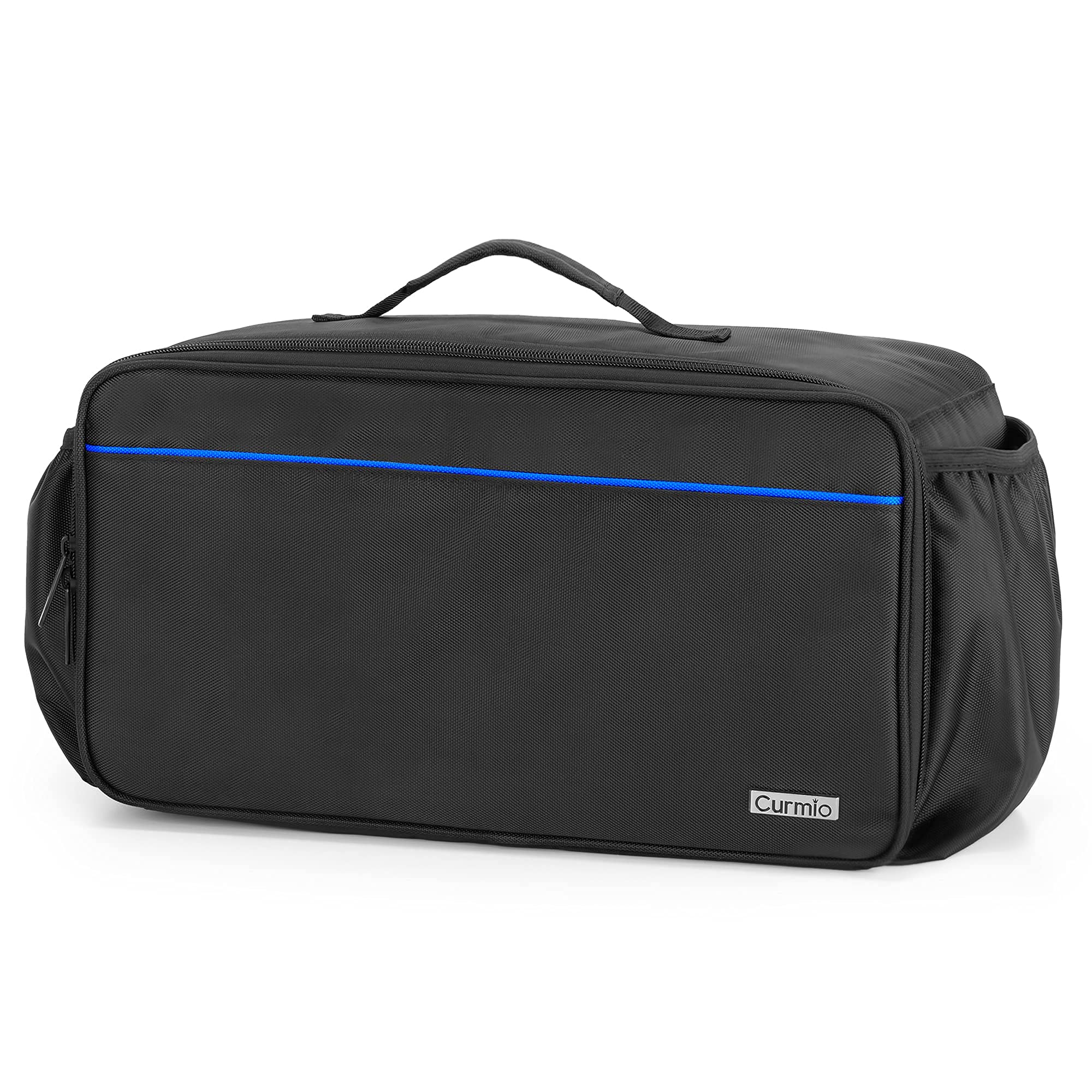 CURMIO Game Disc Storage Bag Holds Up to 24 Discs, Game Disk Travel Case Compatible for PS5/PS4/PS4 Pro/PS3/Xbox One/Xbox 360//Xbox Series X/S, Blue Stripe(Bag Only)