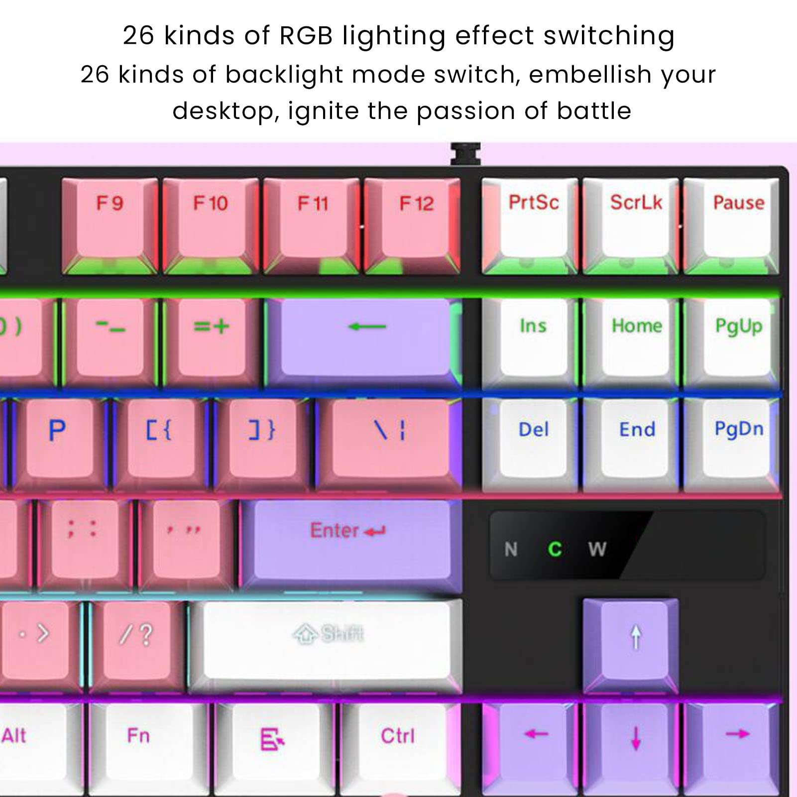 GOWENIC Mechanical Keyboard, 87 Keys Compact Full Key Mechanical Gaming Keyboard with RGB Backlit, Red Switch, Waterproof, for PC Laptop, for Windows (Pink)