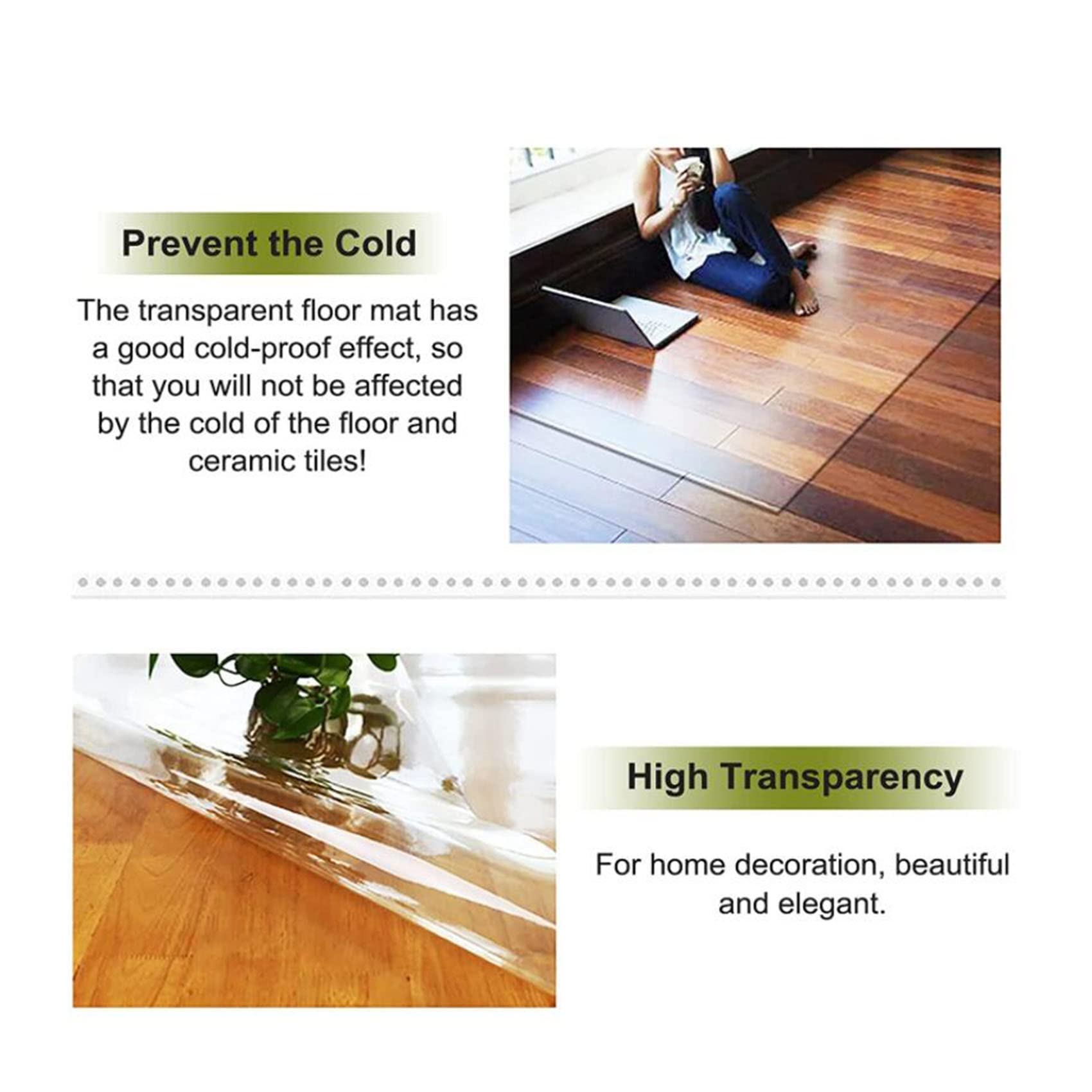 Clear PVC Desk Chair Mat Area Rugs Clear Vinyl Plastic Floor Runner Protector, Desk Chair/Stairs/Pets Carpet Protector Mat, Non-Skid Waterproof Dustproof,80cm/100cm/120cm/140cm Wide for Office & Home