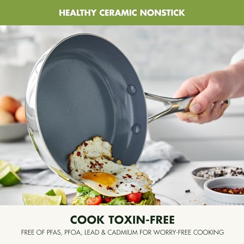 GreenPan Valencia Pro Tri-Ply Stainless Steel 8β and 10β Frying Pan Skillet Set, Healthy Ceramic Nonstick PFAS-Free PFOA-Free Coating, Multi Clad Cookware, Induction, Dishwasher Oven and Broiler Safe