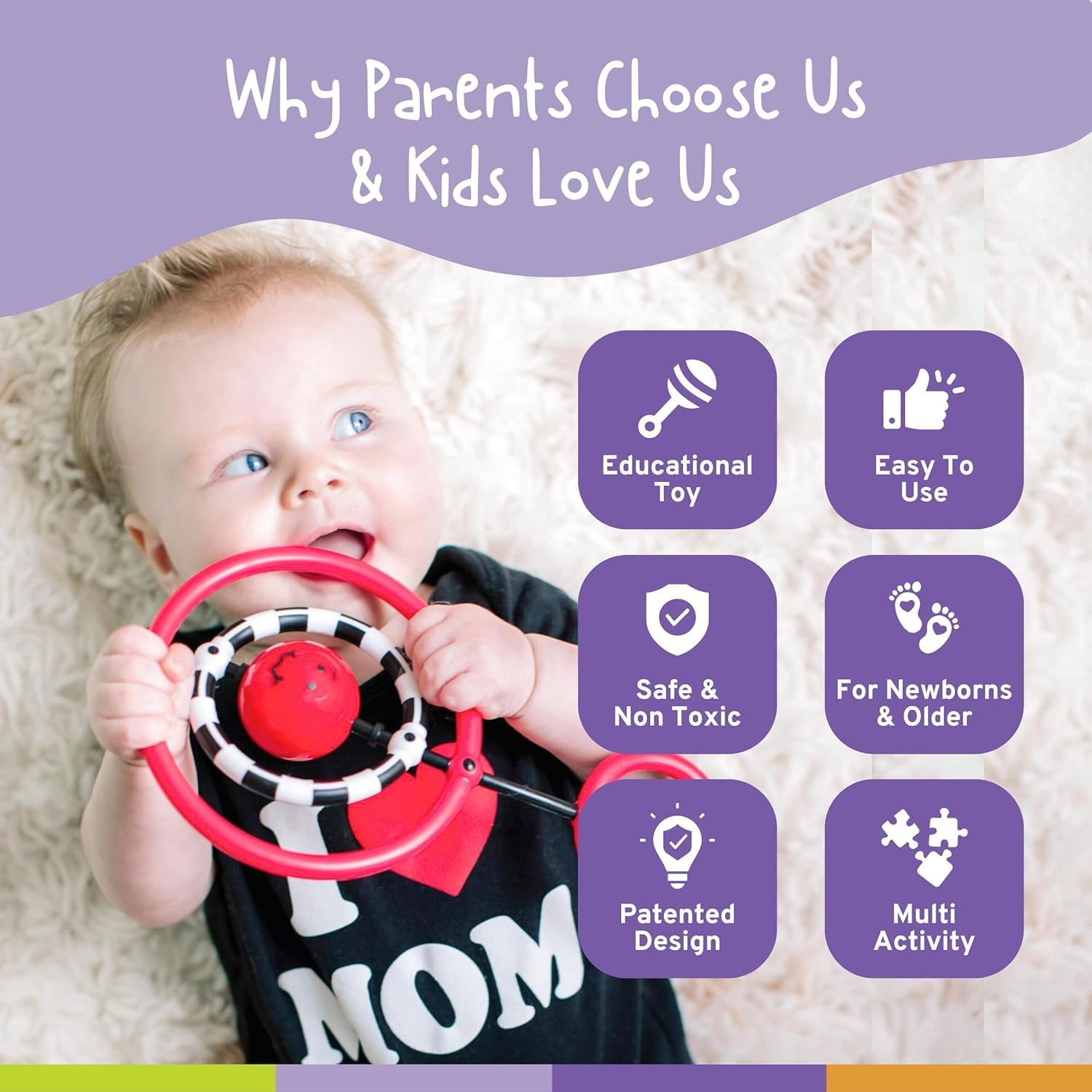 SmartNoggin NogginRings Reaching & Grasping Play Toy - Encourages Baby’s Developmental Milestones Through Play - Sensory Toy for Babies, Ages 0-12 Months