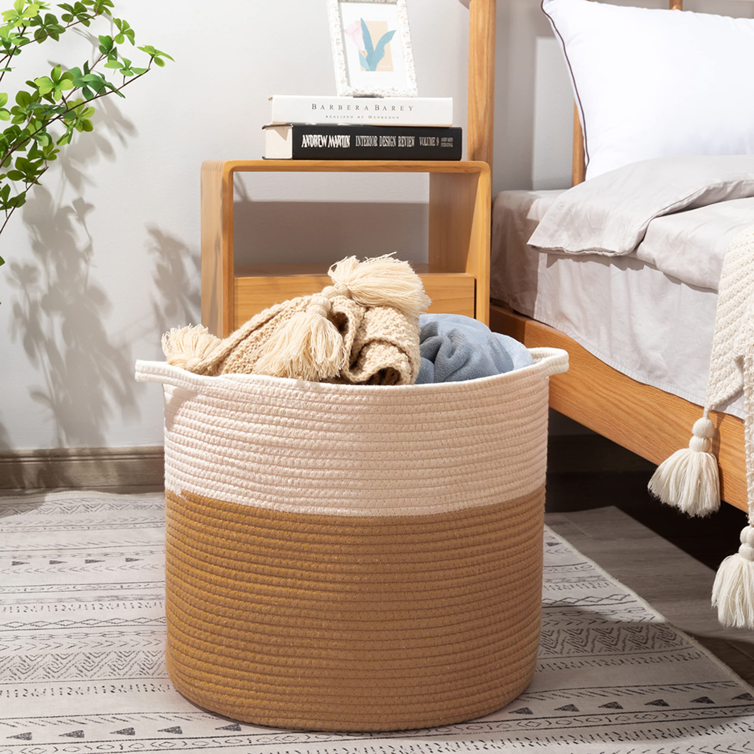Meiliart Cotton Rope Storage Basket, Weaving Basket Thick Soft Clothing Toy Blanket Pillow Placement Storage 14.96 x 13.78 inches, Woven Storage Baskets for Blanket, Nursery, Living Room,Baby