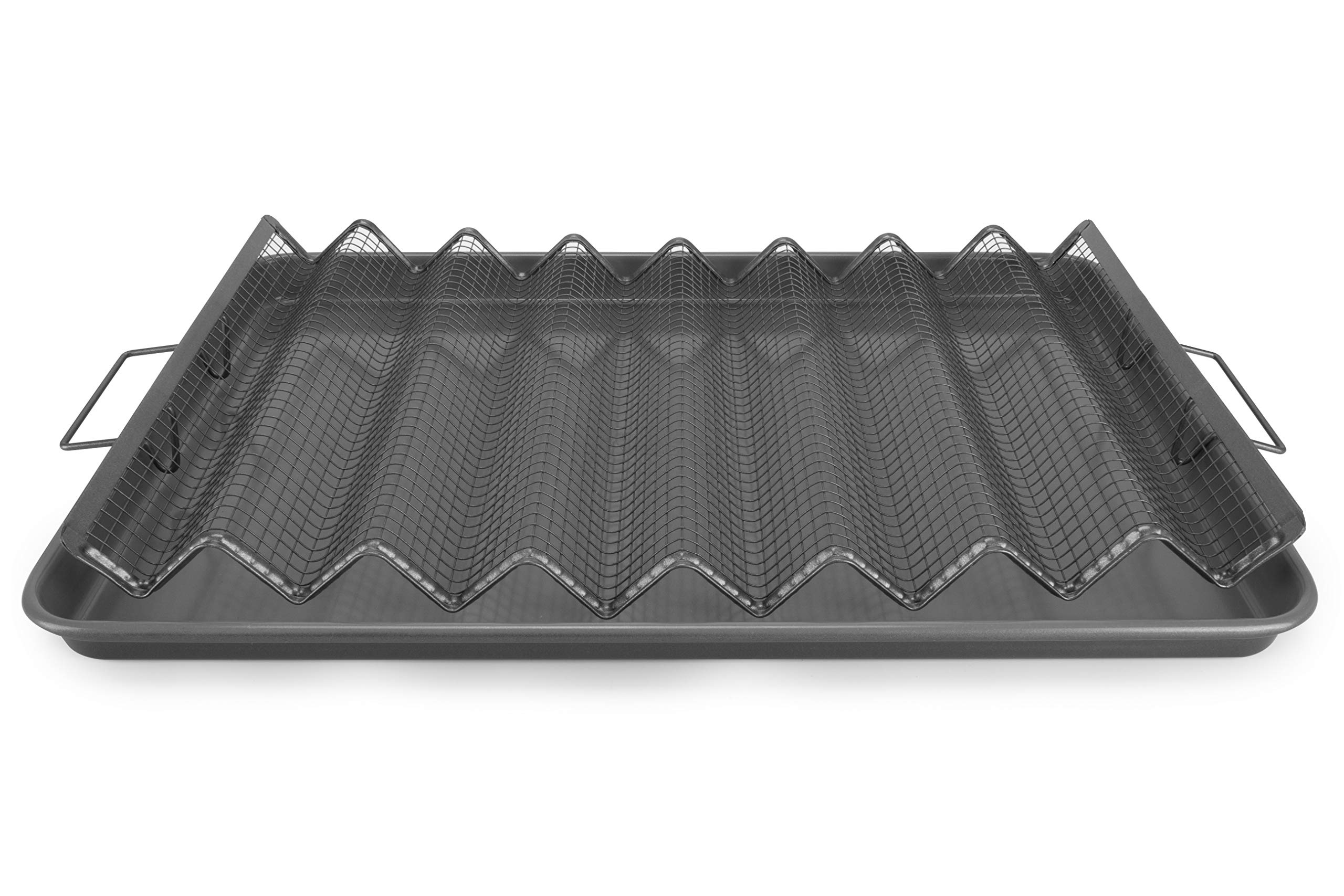 EaZy MealZ Bacon Rack & Tray Set | Specialty Tray and Grease Catcher | Even Cooking | Non-Stick | Healthy Cooking | Durable Material | Customized Cooking Experience (Large, Gray)