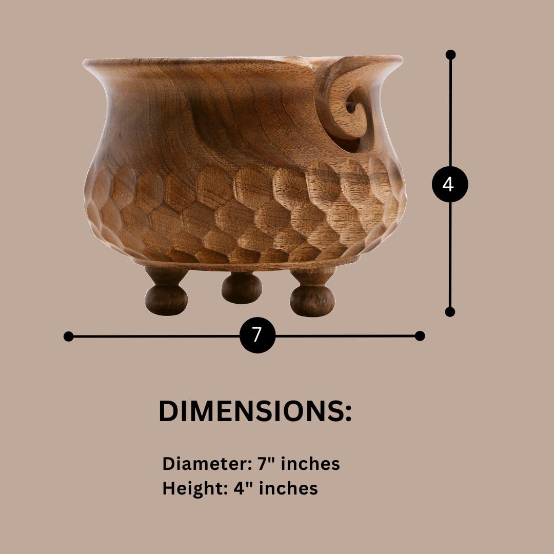 Handmade Wooden Yarn Holder β Large (7x4) Pot Shape Yarn Storage Bowl for Crocheting β Crochet Yarn Bowl Large - Crafting Gift for Knitters & Crocheters