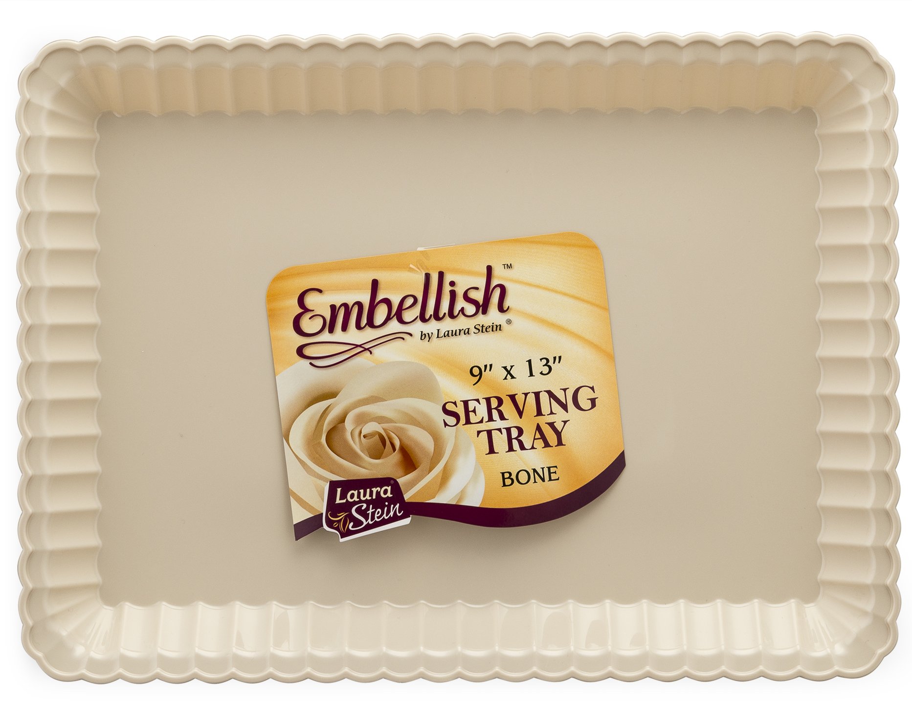 Embellish Rectangle Plastic Serving Tray 9'' x 13'' Pack of 4, (Bone)
