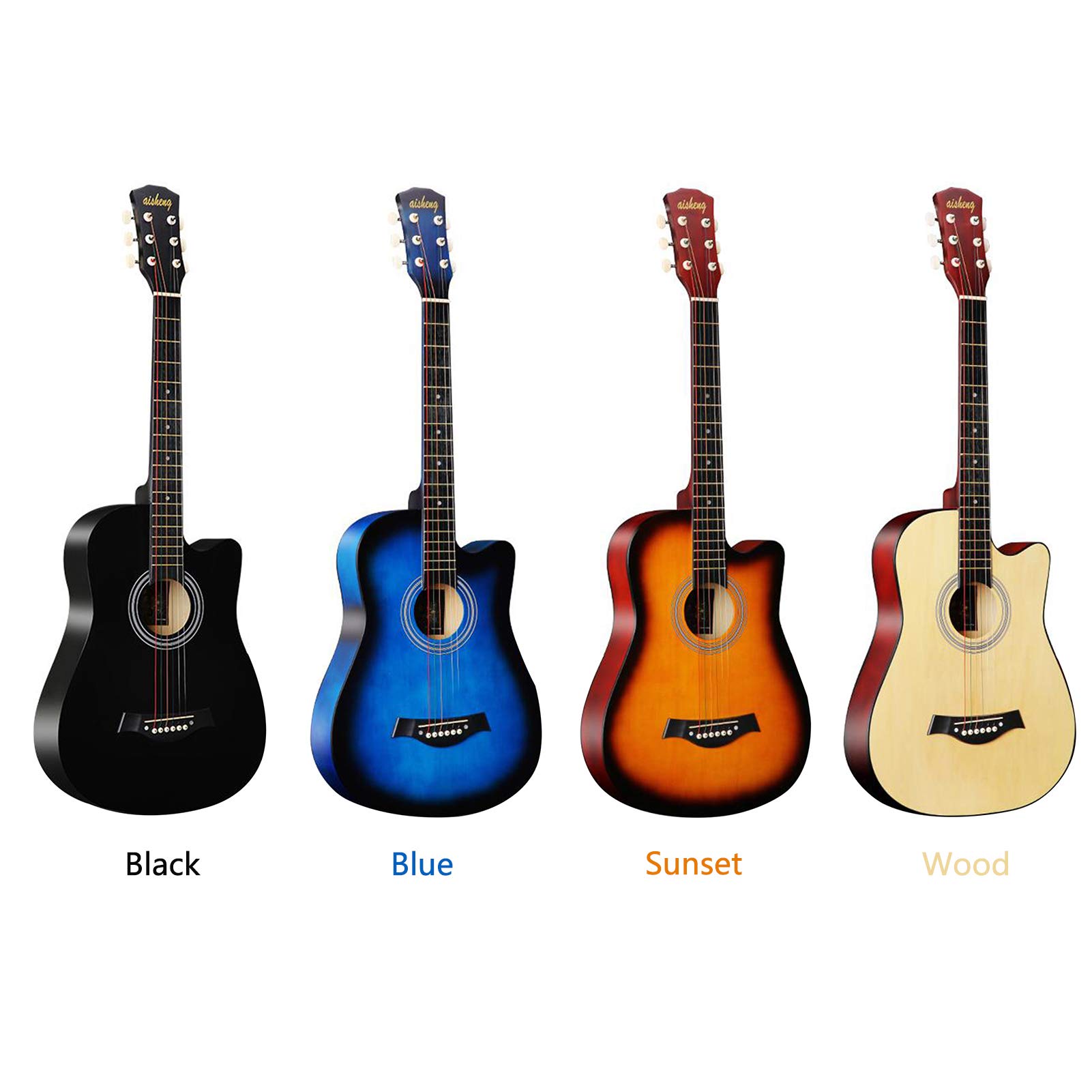 dsfen 38'' Full Size Adult 6 Strings Cutaway Folk Acoustic Guitar for Students Beginners (Blue)