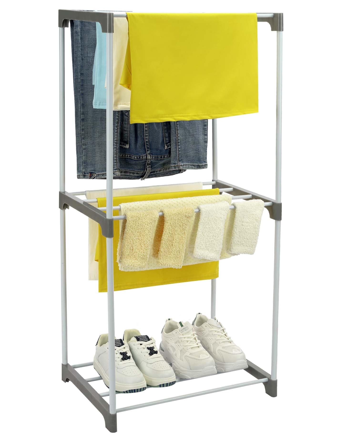 HOUSE AGAIN Clothes Drying Rack, Small Drying Rack Clothing, 3-Tier Laundry Cloth Dyer Racks Freestand Dryer Rack for Bathroom, Apartment and Laundry Room