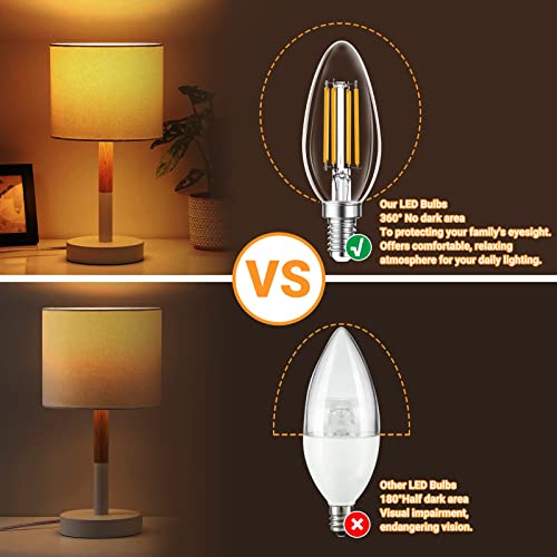 E12 Candelabra LED Bulbs 6W(60 Watt Equivalent) Stepless Dimming, Chandelier Light Bulbs 2700K Warm White 600LM, B11 Candle Base Bulb for Ceiling Fan, Wall Sconce, Table Lamps, 6 Pack