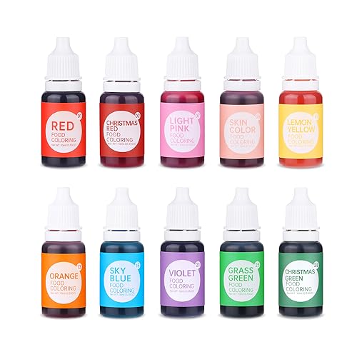 Food Coloring for Cookie Decorating, 10 Colors Food Coloring Set, Liquid Food Coloring for Fondant, Cookies, Royal Icing, Baking, Cooking, Buttercream, and Diy Crafts - 0.35 Fl. Oz(10ml) Bottles