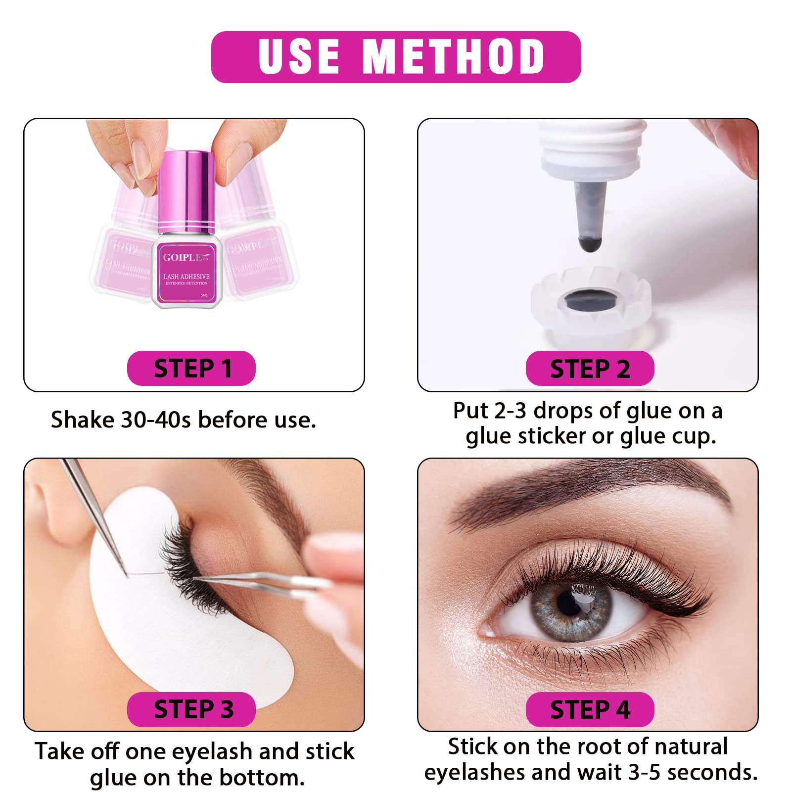 Eyelash Extension Glue - 1-2 Sec Drying/ 5ml/ 0.17 fl. oz/Retention - 6-8 Weeks/Lowest Fumes/Extra Strong/Black Adhesive Professional Use Only- Ultra Flexibility Lash Glue for Eyelash Extensions