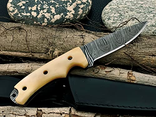 Custom Handmade Damascus Steel Hunting Knife Skinner knife Fixed Blade Knife 8 1/2'' Overall Camel Bone with Sheath BW-4145