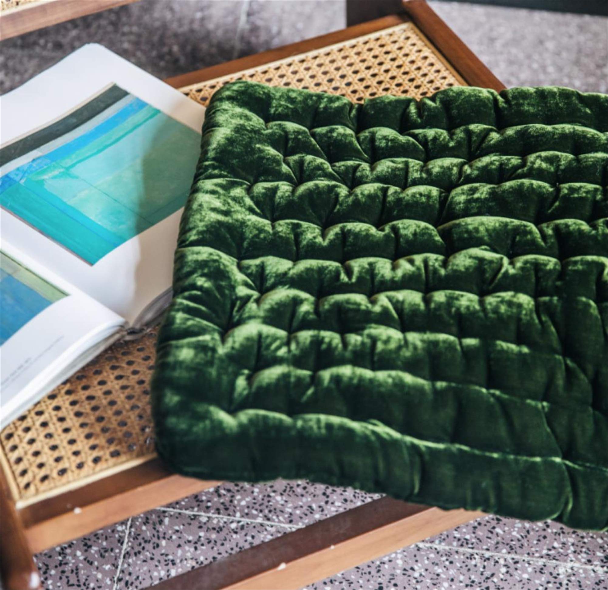 Emerald Velvet Sofa Decor Cushion, French Mattress Cushion for Rocking Chair, Floor Velvet Seat Pad 17 Inches (Emerald)