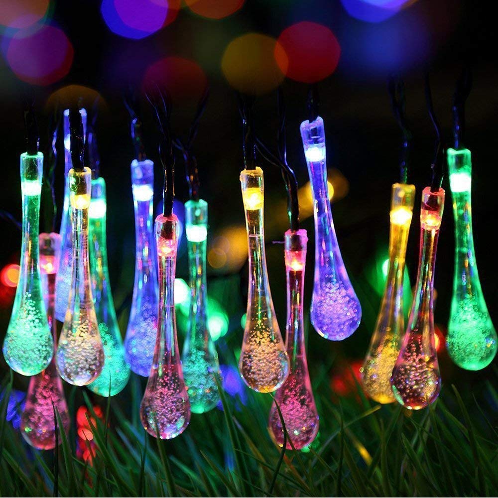 Sunny-home Solar String Lights Water Drop Garden Lights Waterproof Outdoor Lights with 20 Feet 30 LED 1 Pack (Multi-Color)
