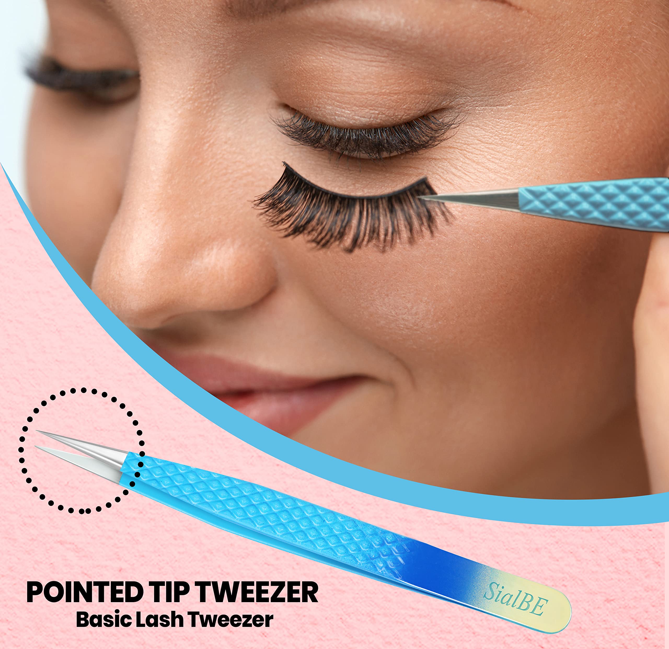 Eyelash Extension Tweezers-3 Pcs Diamond Grip Lash tweezers For Eyelash Extensions-SialBE Straight And Curved L-Shape Eyelash Tweezers, Tweezers For Eyelash Extensions With Silver Tip