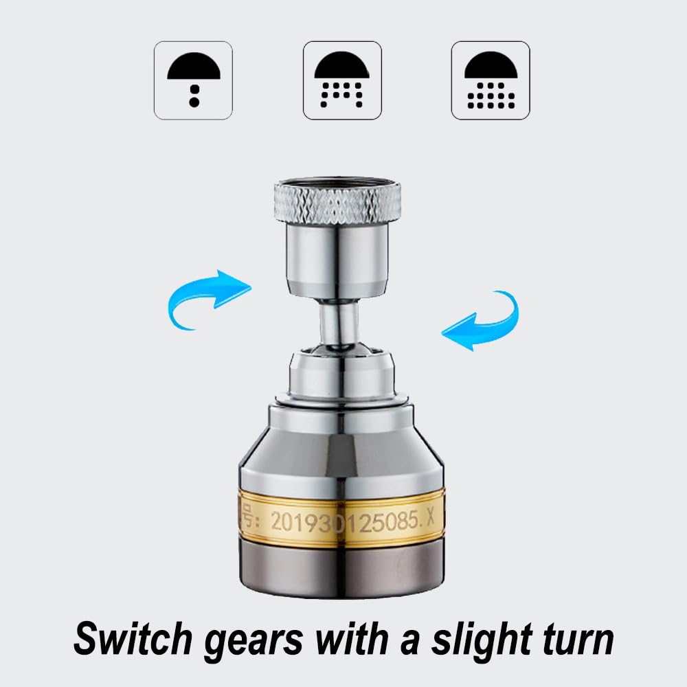 Meloyankoo Universal Kitchen Faucet Spray Head,Faucet Aerator,Stainless Steel and Solid Brass,360° Swivel Kitchen Sink Accessories,3 Flow Mode Adjustable,Anti-Splash,High Pressure Booster,Short