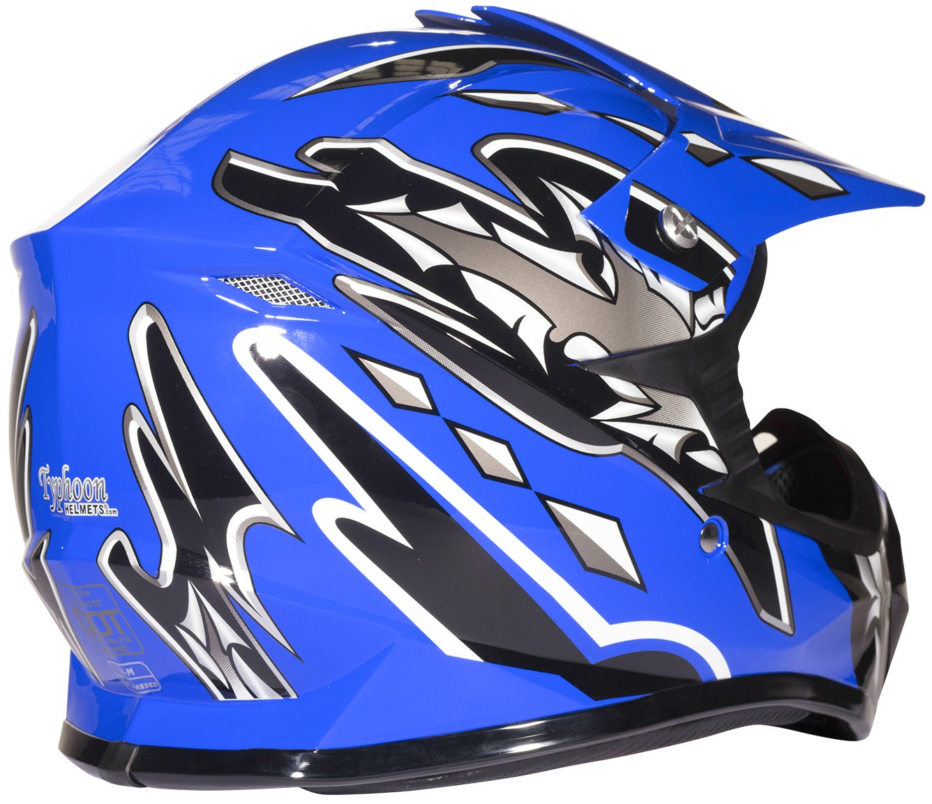 Typhoon Kids Youth Offroad Helmet Gloves Goggles Chest Protector Gear Combo Motocross ATV Dirt Bike MX Black Blue ( Medium )