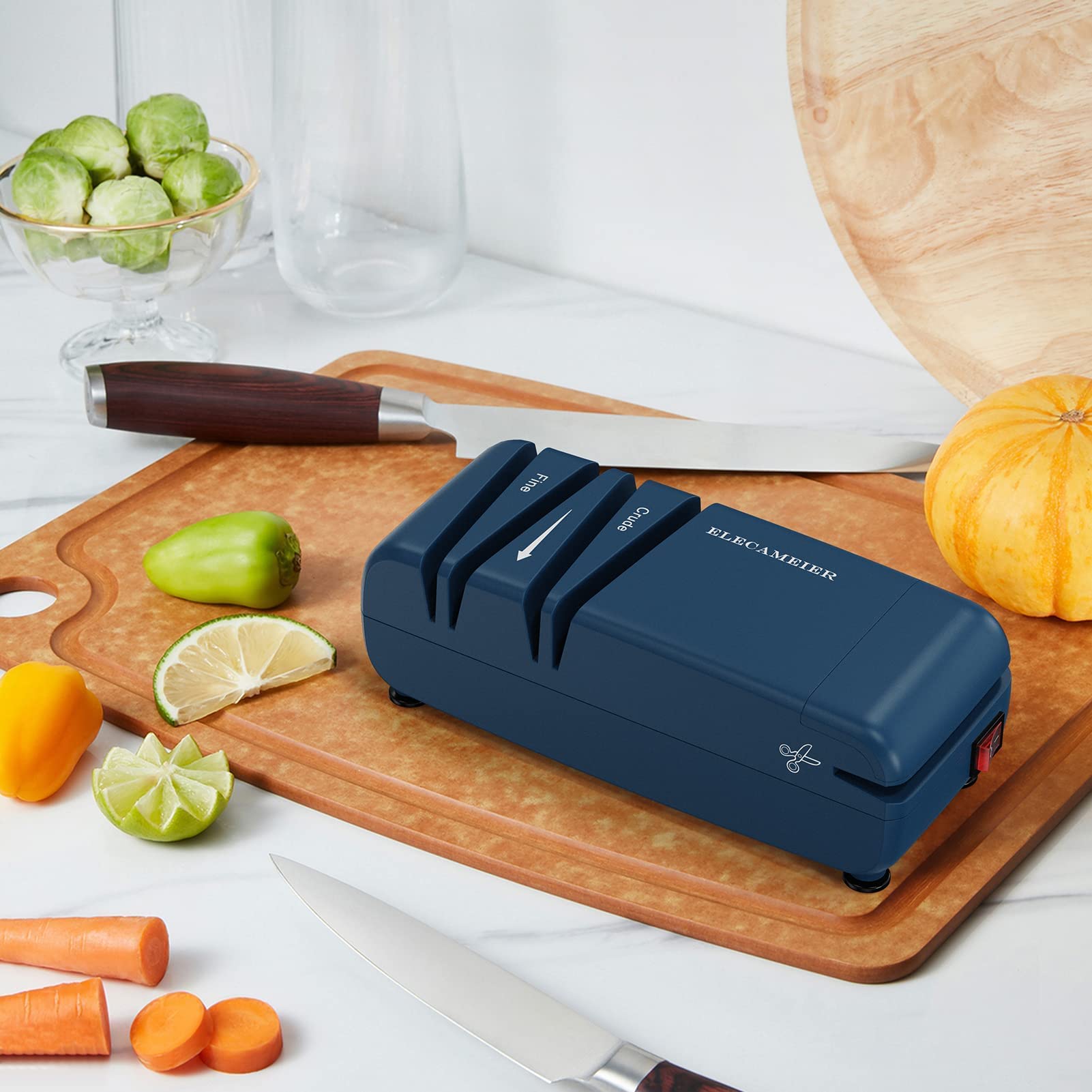 Electric Knife Sharpener New 2.0,Elecameier 15 Degree Professional Kitchen Knife Sharpeners Easy To Use And Quickly Sharpening Of Chef Knifes/Pocket Knife/Scissors Custom Prussian Blue