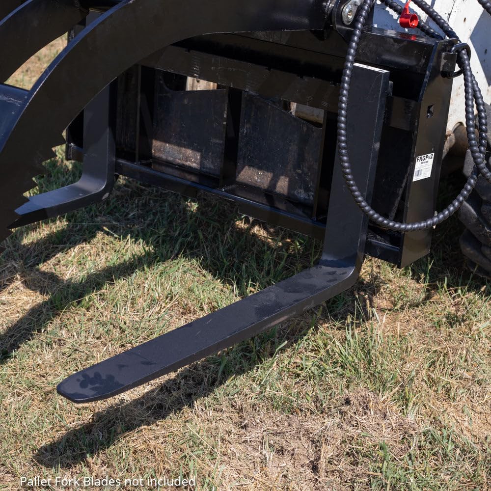 Titan Attachments Hydraulic Skid Steer Pallet Fork Grapple Attachment V2, 1/2in Thick Steel Frame, Quick Tach Mounting System