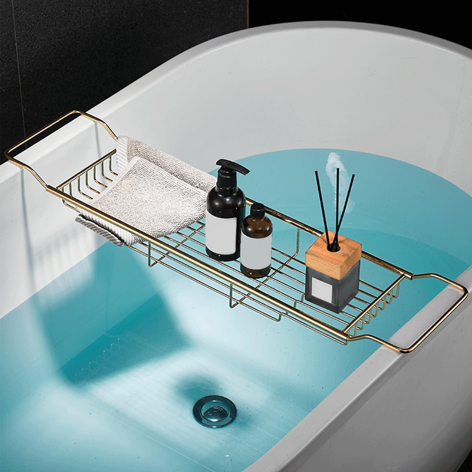 GIYDNEI Stainless Steel Bathtub Caddy Tray, Expandable Bath Tub Tray Table, Adjustable Bathroom Tray, Bath Organizer Tub Shelf,Black,26.8~35.4in