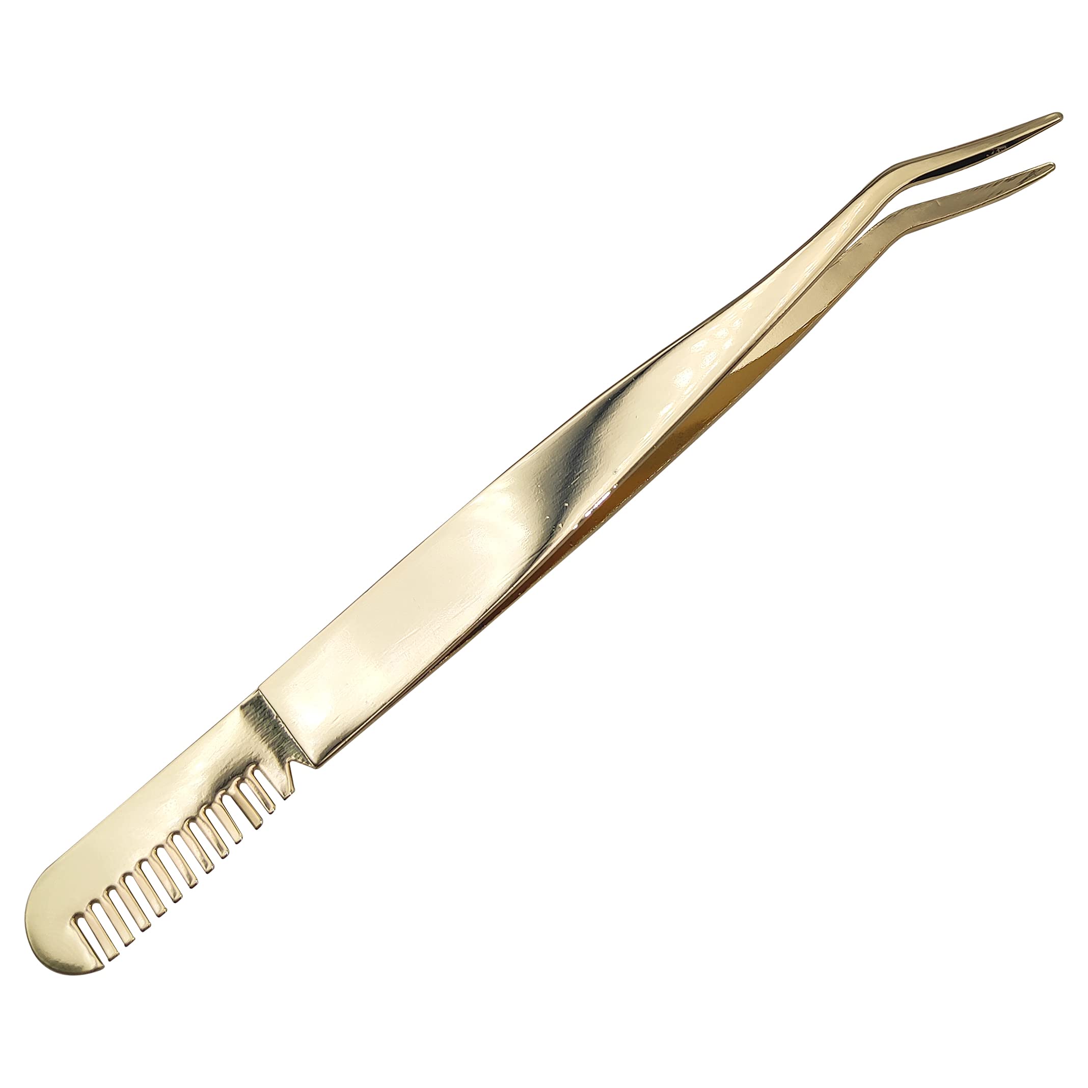 Eyelashes Applicator Tool Eyelash Extension Tweezers Remover Clip Tweezers Nipper (Gold with Eyebrow comb)