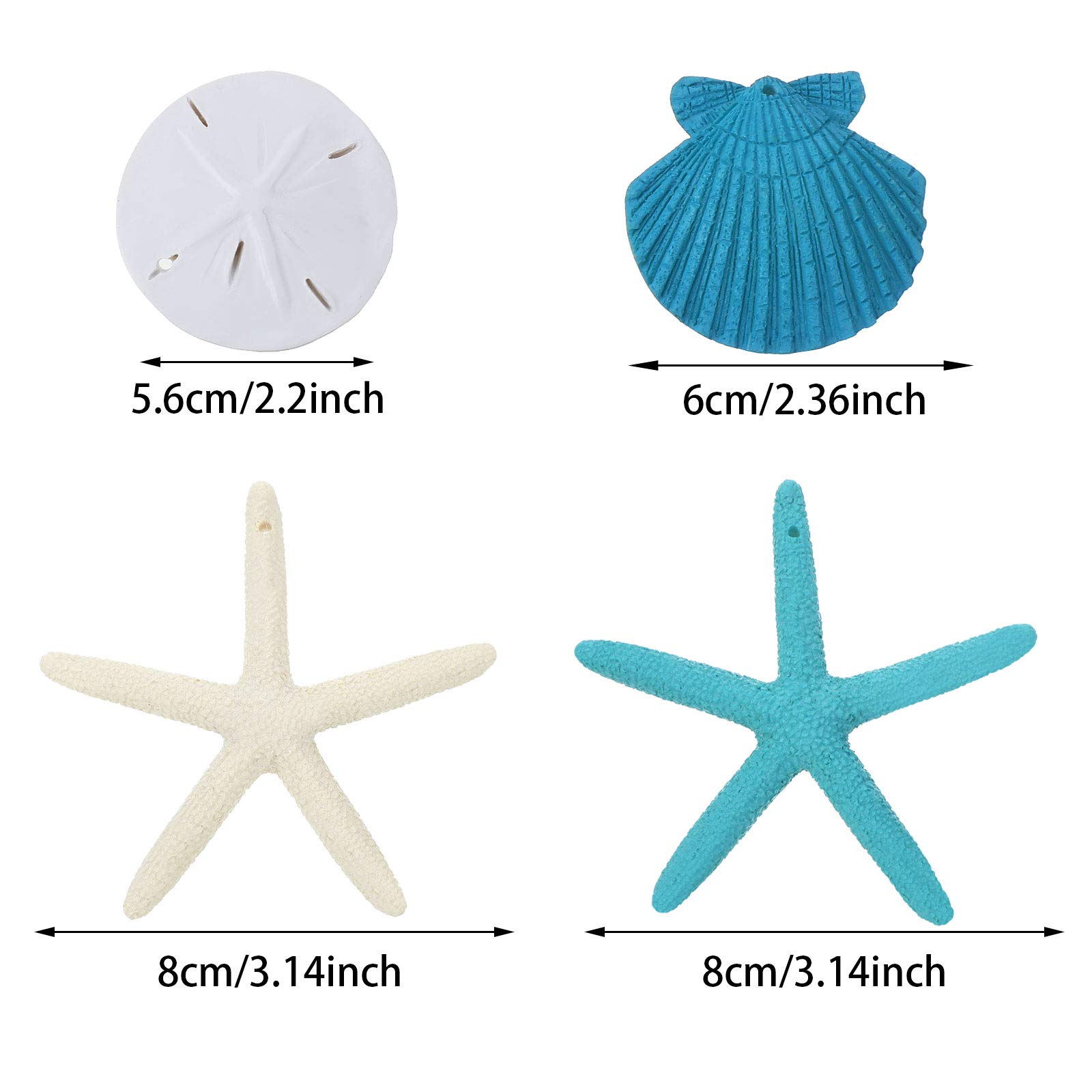 Chuangdi 20 Pieces Resin Seashell Starfish Ornaments Sand Dollar Hanging Decorations with Rope and Blue Ribbon for Summer Beach Wedding Party DIY Craft Decorations