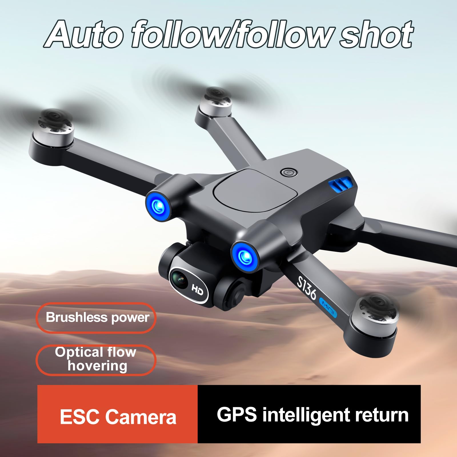Cotwodfa GPS Drones with Camera for adults 4K, 60 minutes Long Flight Time, GPS 5G FPV Quadcopter for Beginners with Optical Flow Positioning,Brushless Motors, No obstacle avoidance, GPS Return Home, Follow Me, Include 3 batteries