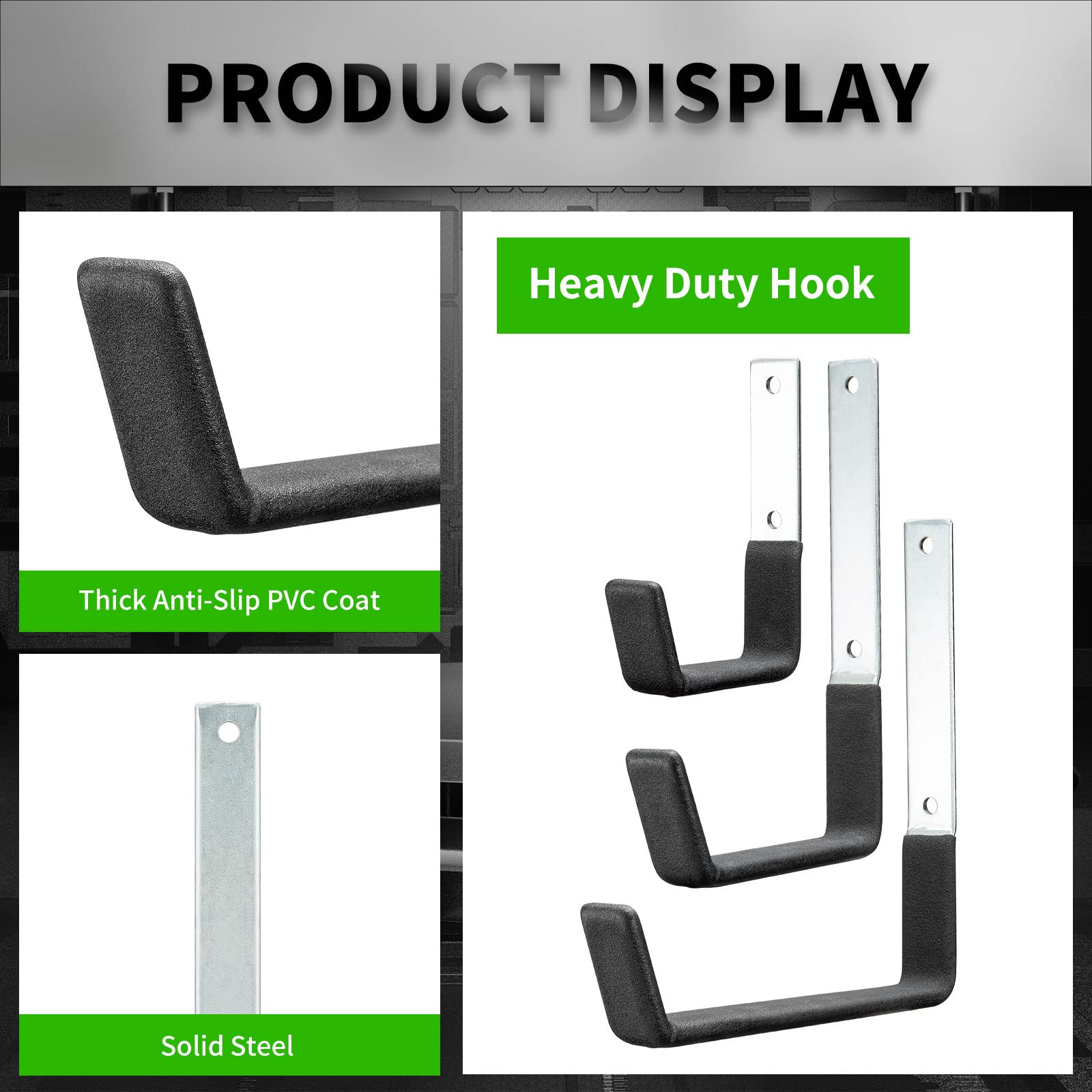 PYBTOOL Metal Utility Hooks Heavy Duty, Garage Wall Storage Hooks, Ladder Hooks, Wall Mount Steel Hooks for Garage, Garden, Tools Storage, Multi-Size(6 Pack)