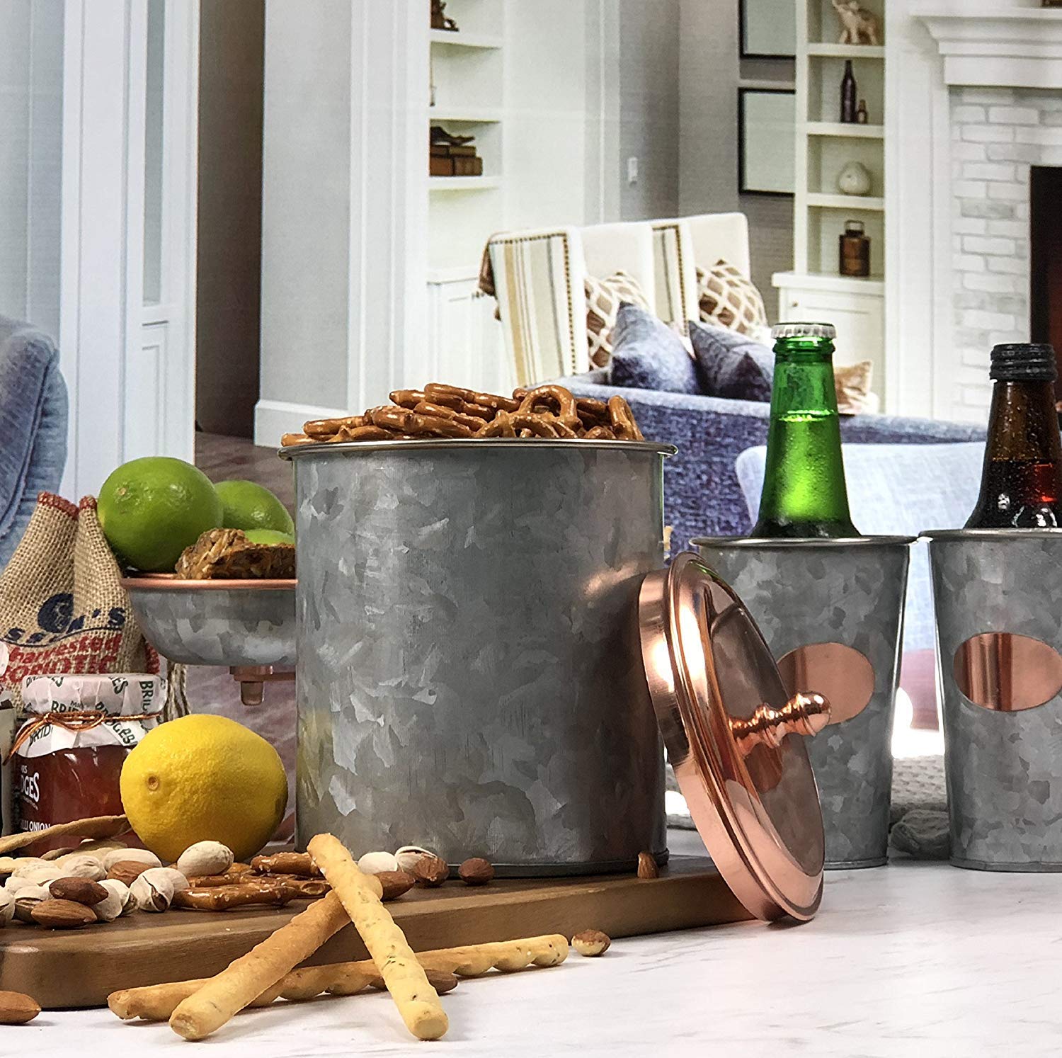 Galrose Galvanized Iron Insulated Ice Bucket β Rose Gold Lid, 2 Liter Stainless Steel Double Wall 5.5" x 6β Rustic Wine Chiller or Champagne Bucket. Unique 6th Iron Anniversary or Birthday Gift