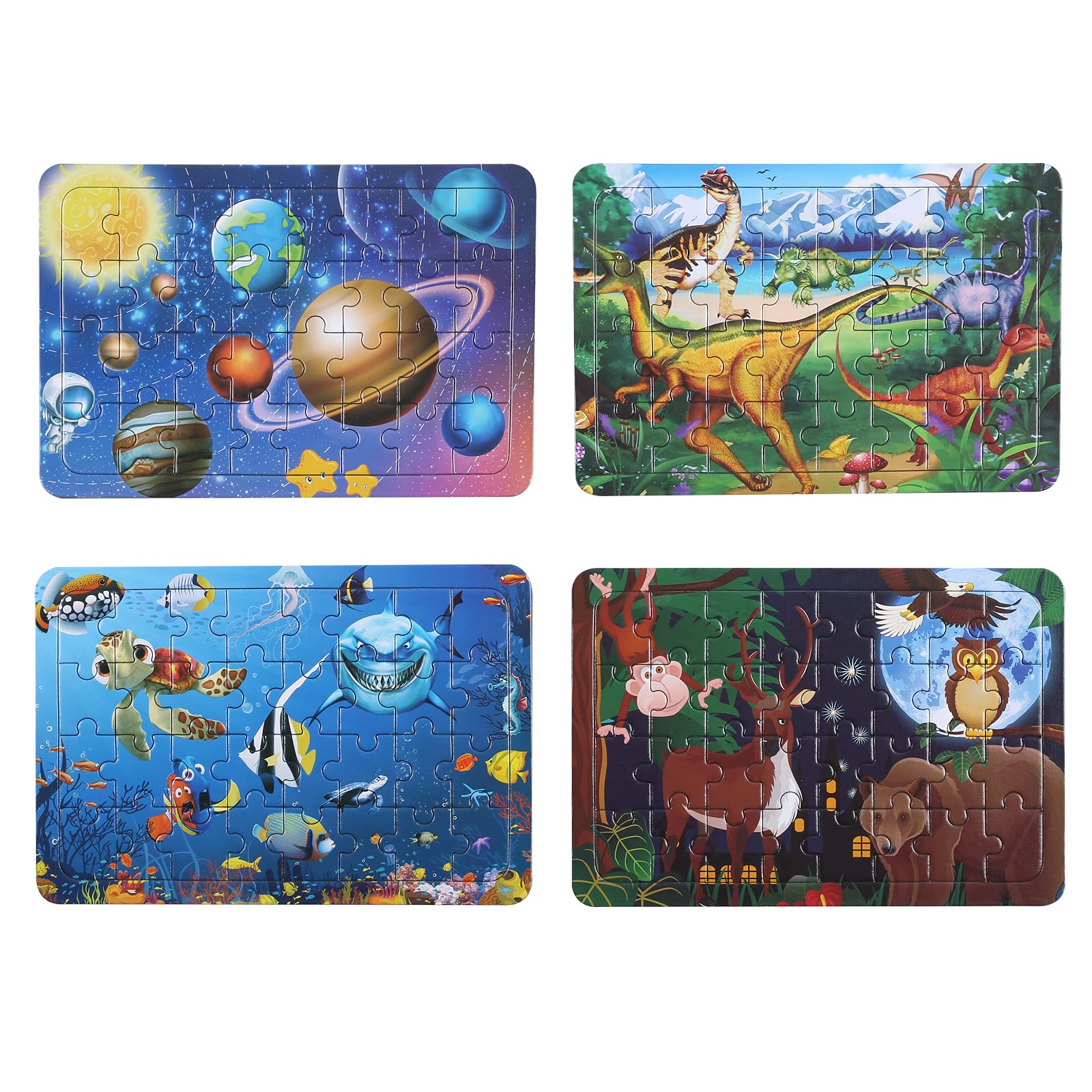 WEIFF Jigsaw Puzzles for Kids Ages 3-8, 4 Puzzlesx32 Piece Preschool Educational Learning Toys Set for Toddler Valentines Children's Day Birthday Gift Easter- Ocean Forest Animal Dinosaur Alien Planet