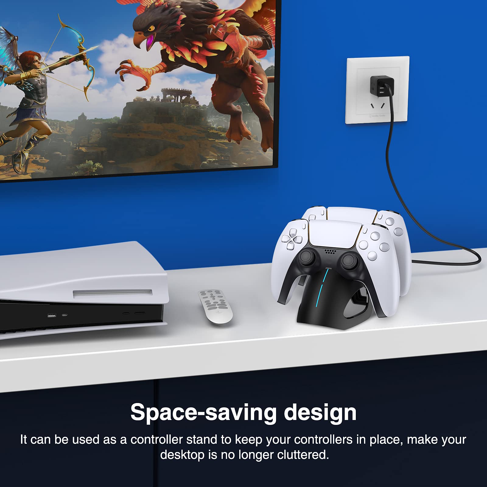Dual Dock for PS5 Controller Charger Station, Upgrade Design Stand for Playstation 5 Dualsense Controller Charging Station, Fast Charging Dock for PS5 Remote Control Charger-PS5 Accessories