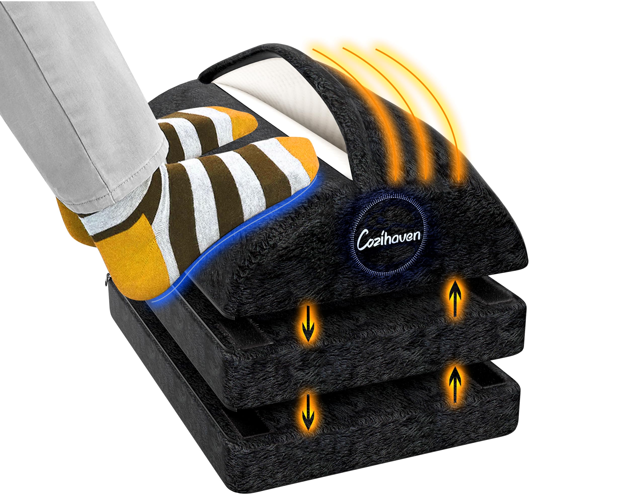 Cozihaven Foot Rest for Under Desk at Work with Premium Warmer Feet Pocket - Ergonomic Foot Rest for Back Pain Relief - 3 Adjustable Heights Memory Foam Tall Footrest for Gaming Computer Chair