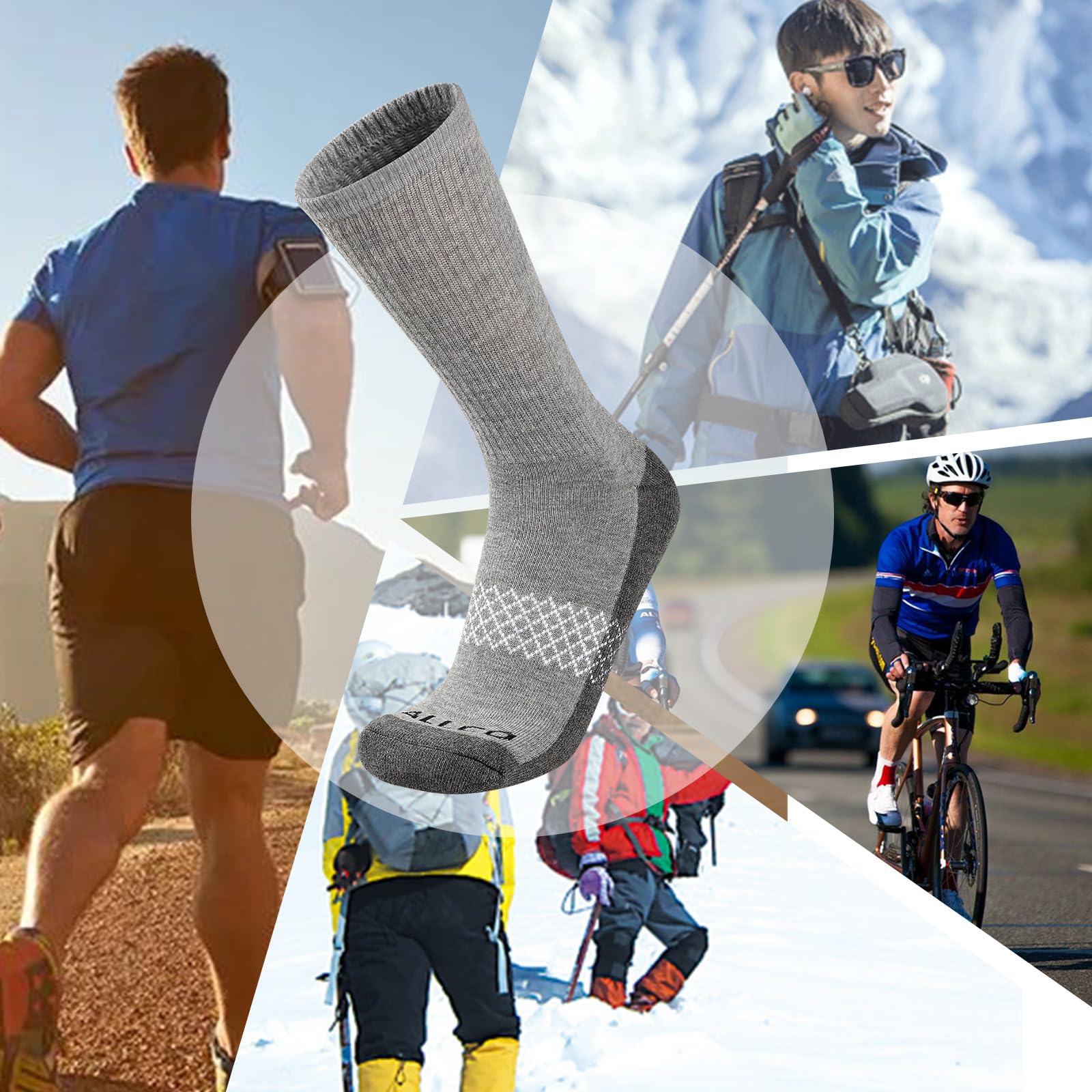 eallco Mens Crew Socks Athletic Work Calf Socks Running Long Socks With Cushioned Sole 6 Pairs