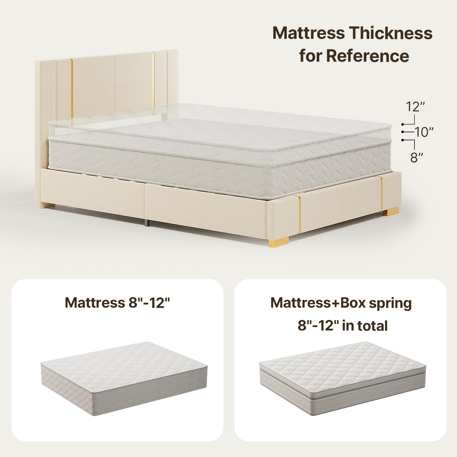 Gizoon Upgrade Queen Bed Frame, Upholstered Platform Bed Frame with Modern Headboard, Sturdy Metal Frame, Wooden Slats, Easy Assembly, Noise-Free, No Box Spring Needed, Beige