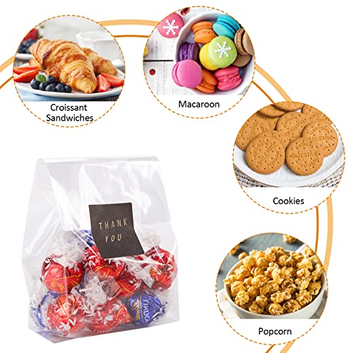 LOKQING Cellophane Treat Bags Cookie bags for Packaging Clear Gift Bags with Stickers for Cookies,Candy,Chocolates(Clear,9x4 INCH)