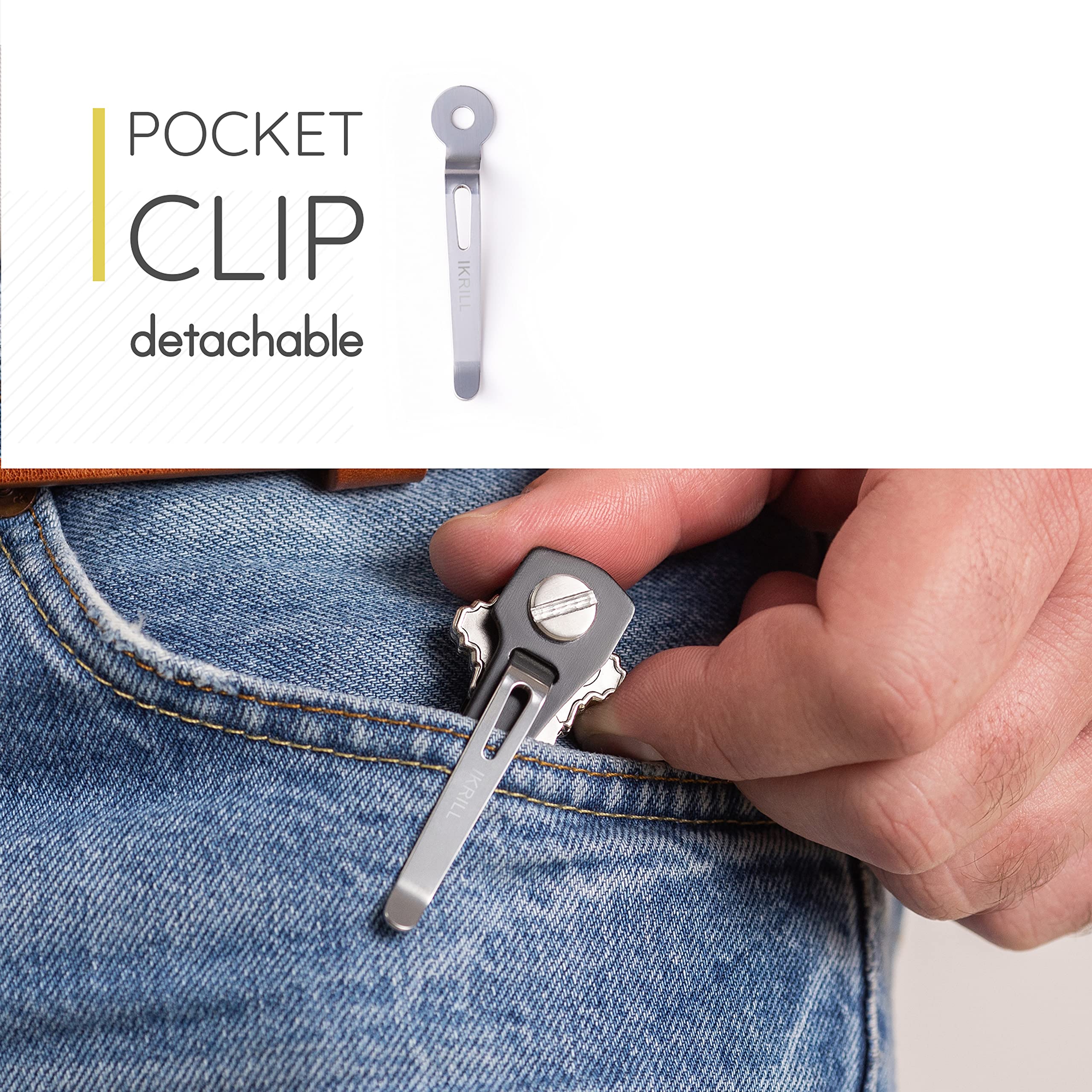 Compact Key Holder -Smart Key Organizer for Keychain -Minimalist EDC Key Carrier w Expansion Screws, Pocket Clip, Key Ring Attachment Loop Piece for Car Key Fob, Bottle Opener Accessories, 14 keys