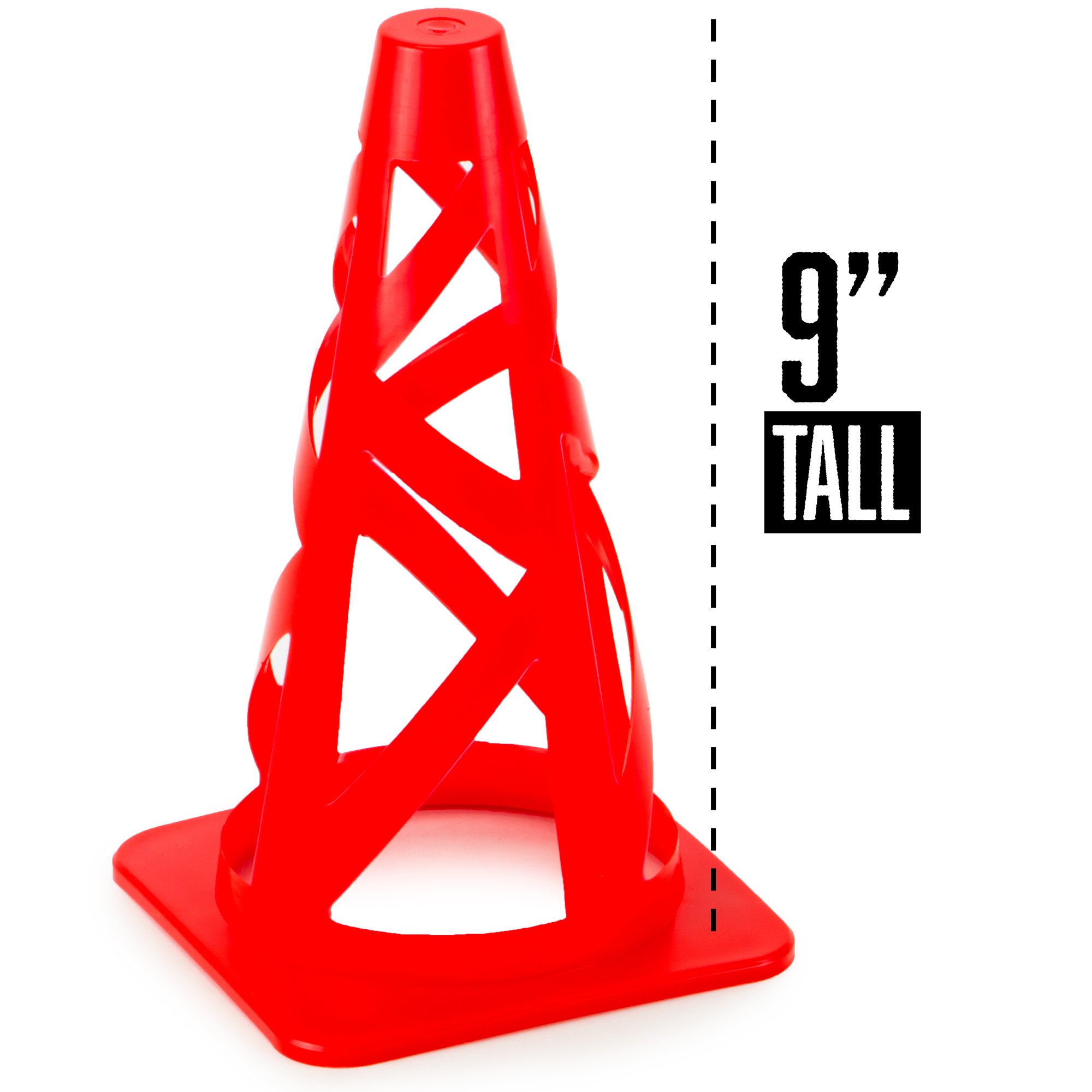 Crown Sporting Goods Red 9" Collapsible High Hat Sport Cone Markers for Indoor/Outdoor Agility Training - 12 Pack