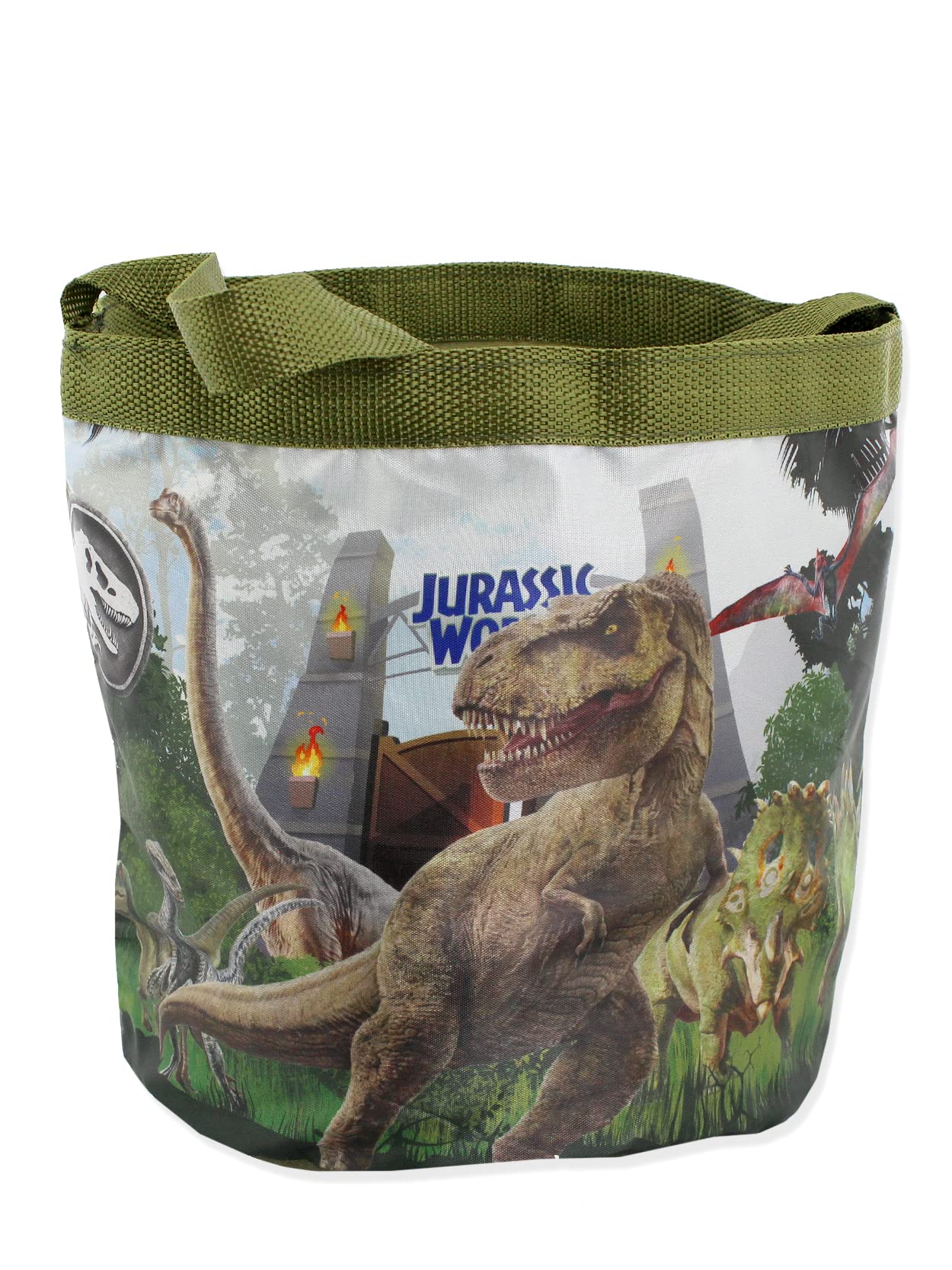 Jurassic World Dinosaurs Collapsible Nylon Basket Bucket Tote Bag (One Size, Green)
