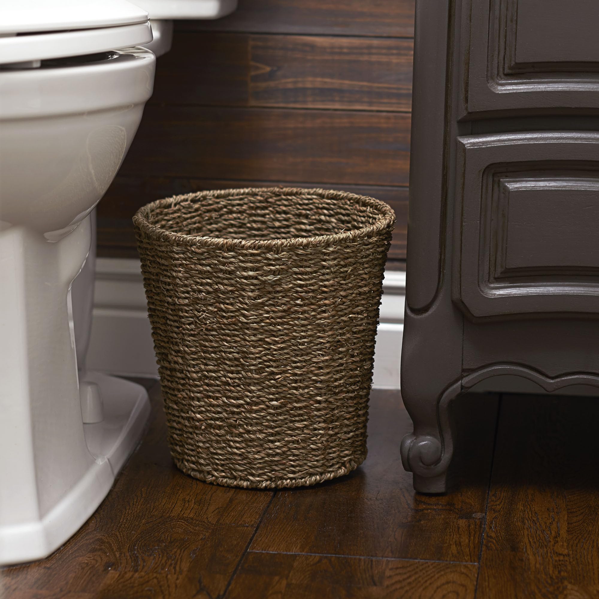 Household Essentials ML-5692 Woven Seagrass Wicker Waste Bin - for Bathrooms and Bedrooms - Natural,Brown,Small