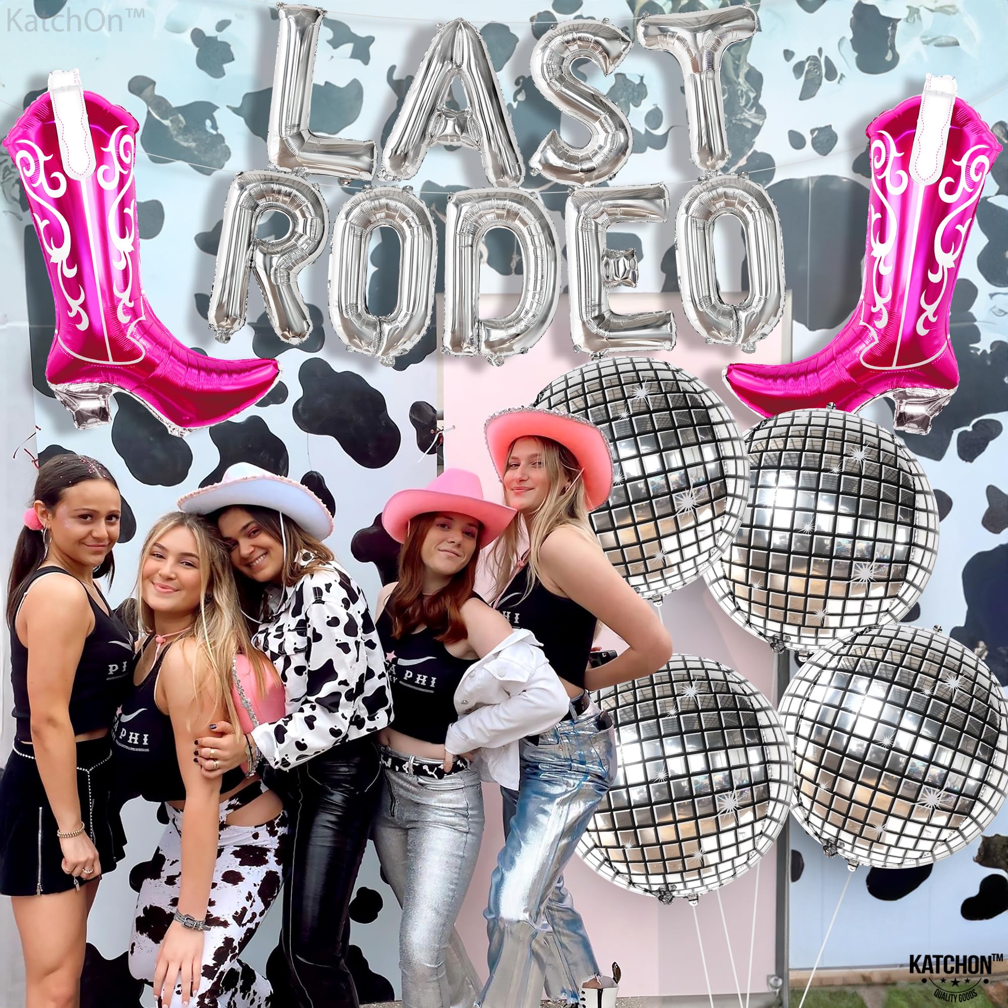 KatchOn, 15 pcs Last Rodeo Balloons Set - Silver, Disco Ball, Cowgirl Boots - Bridal Shower, Wedding, Birthday Decorations