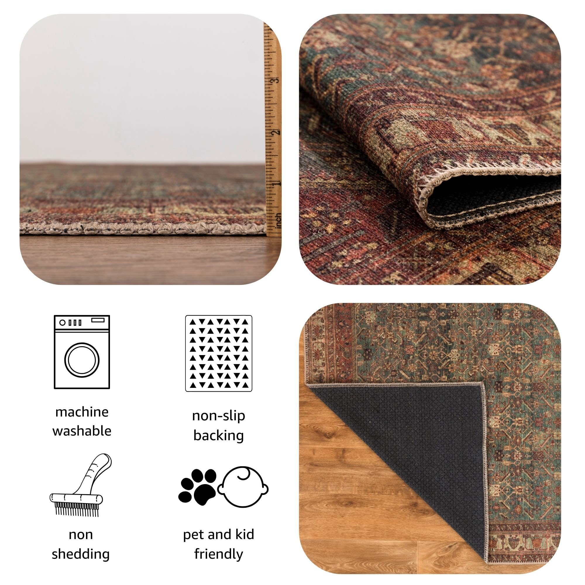 Keen Home Design Machine Washable Area Rugs with Non-Slip Backing, Ideal for Hallway, Living Room, Bedroom, Kitchen and Laundry Room, Vintage Moroccan and Low Pile Rug - (5' x 7')