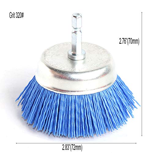 FPPO 3Pcs 3 Inch Assorted Cup Brushes Abrasive Wire Nylon Cup Brush for Drill,Grit 80 120 320 with 1/4" Shank