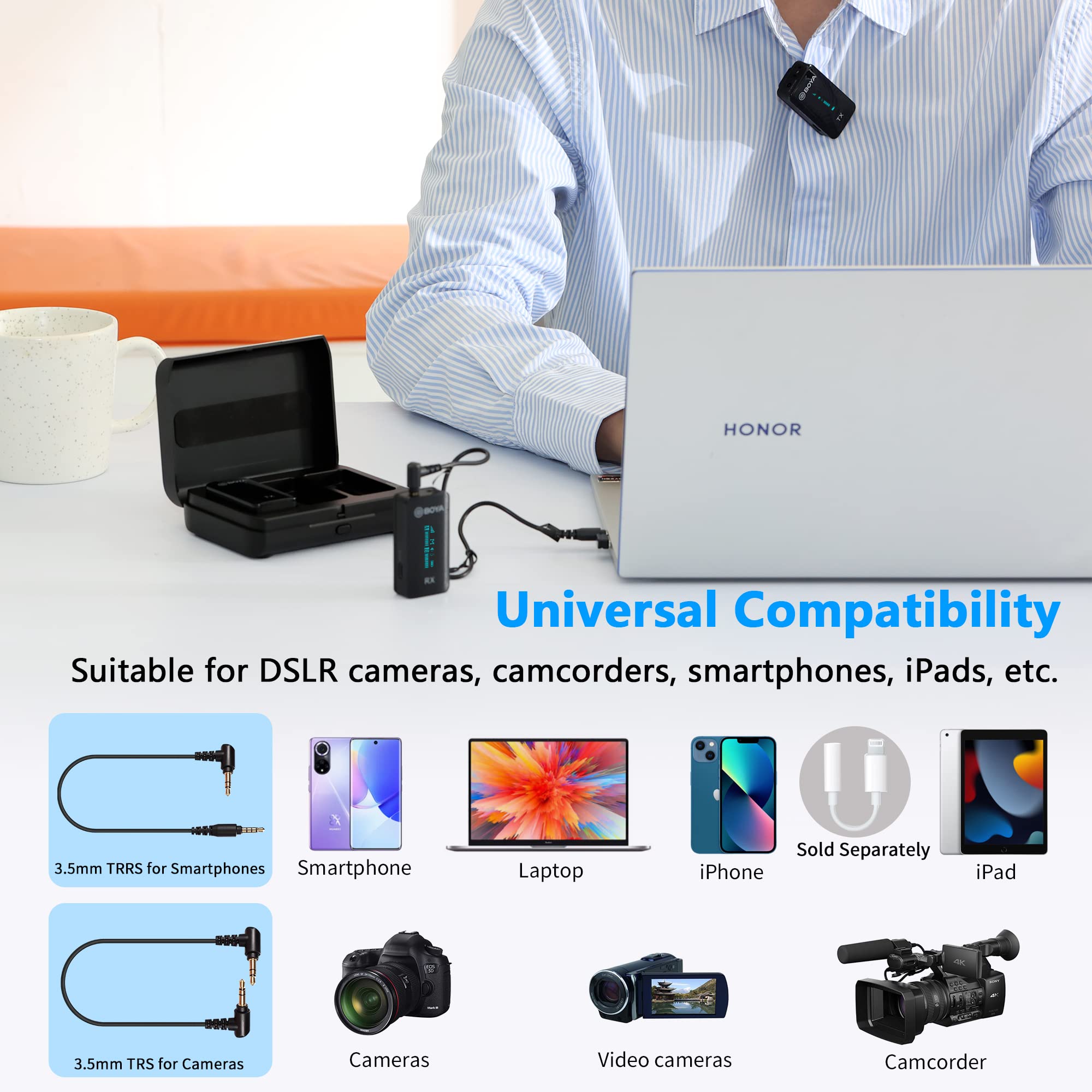 Dual Wireless microphone,BOYA BY-XM6 K2 With Charging Case Professional Lapel Mic with 1 Receiver and 2 Transmitters For Cameras Camcorders Smartphones Vlog YouTube TikTok Live Stream Video Recording