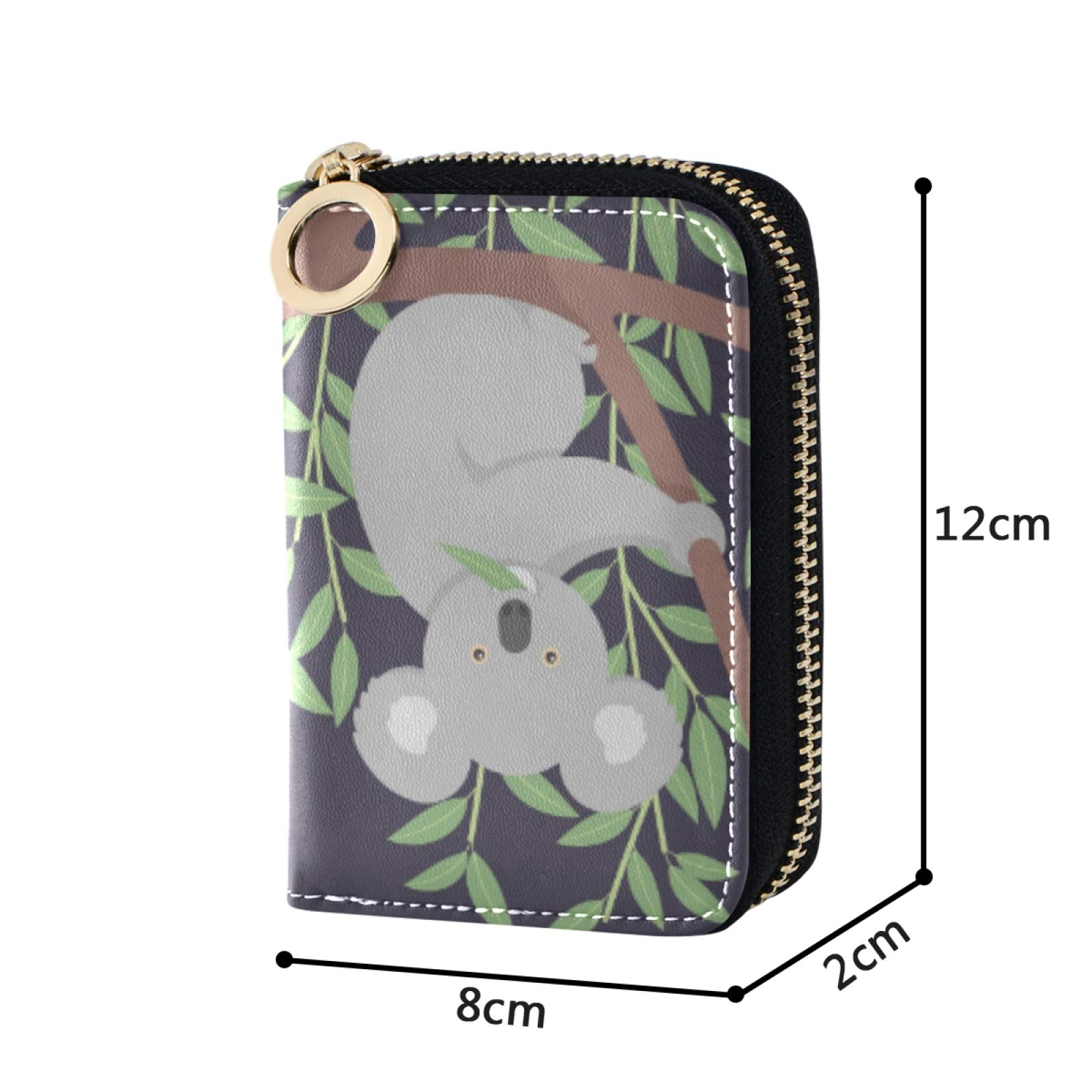 susiyo Cute Koala Sit On Tree Credit Card Wallet, RFID Blocking Compact Women Leather Card Holder Zipper Purse