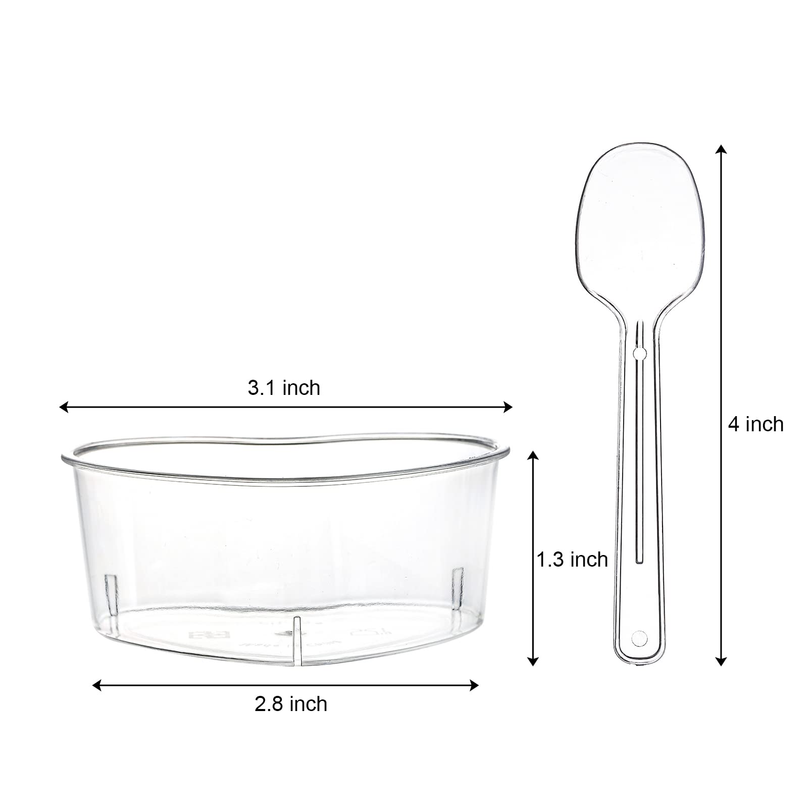 Foraineam 100 Pack 3.5 oz Clear Plastic Dessert Cups with Spoons, Valentine's Day Mini Appetizer Serving Plates Disposable Bowls for Desserts, Appetizers, Puddings, Mousse, Fruit Parfait and More
