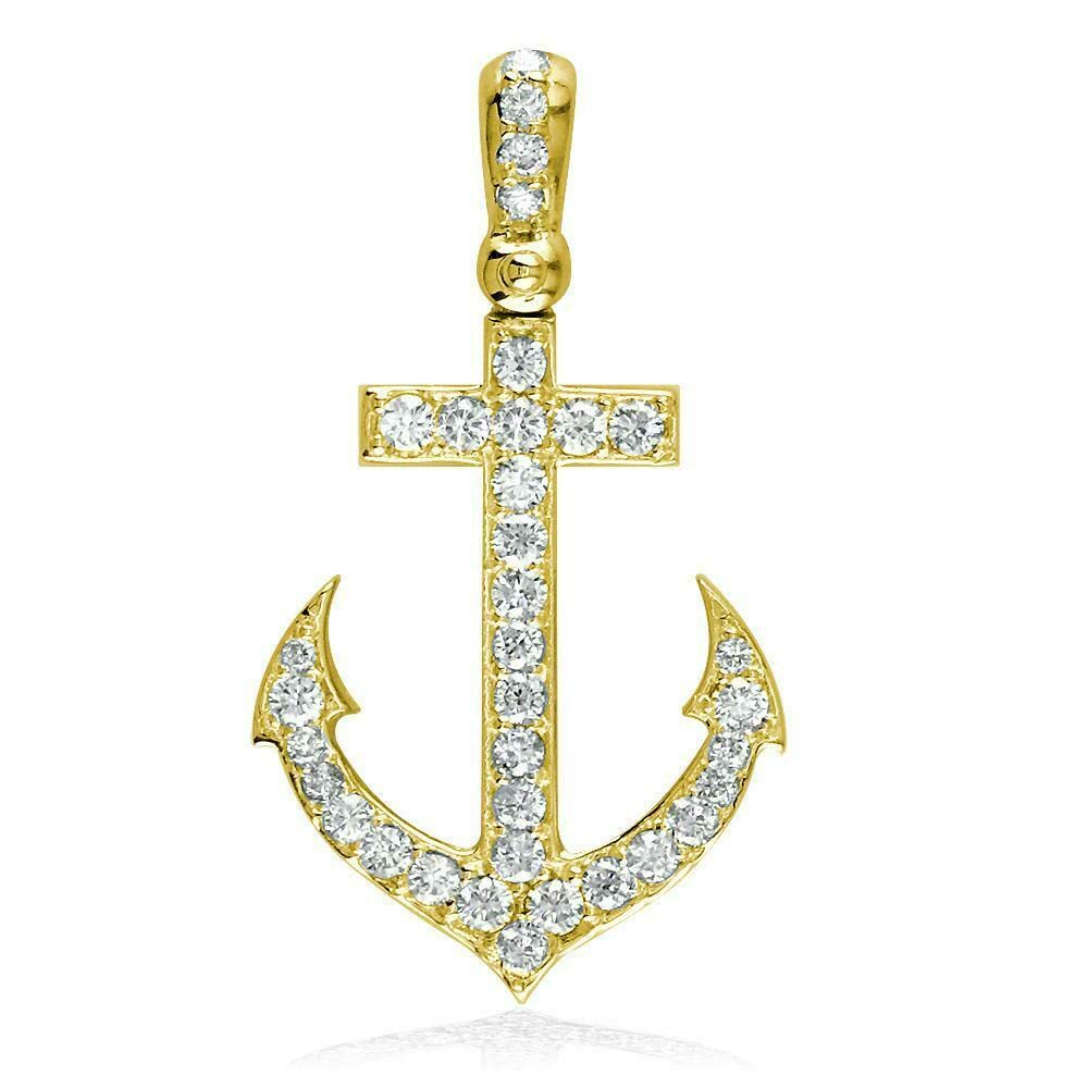 DTJEWELS Round Cut Diamond Anchor Pendant 0.80 CT in 14k White Gold Finish (Yellow)