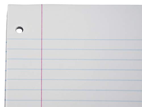 School Smart - 85285 3-Hole Punched Filler Paper w/ Red Margin, 8 x 10-1/2 Inches, Wide Ruled, 200 Sheets,White