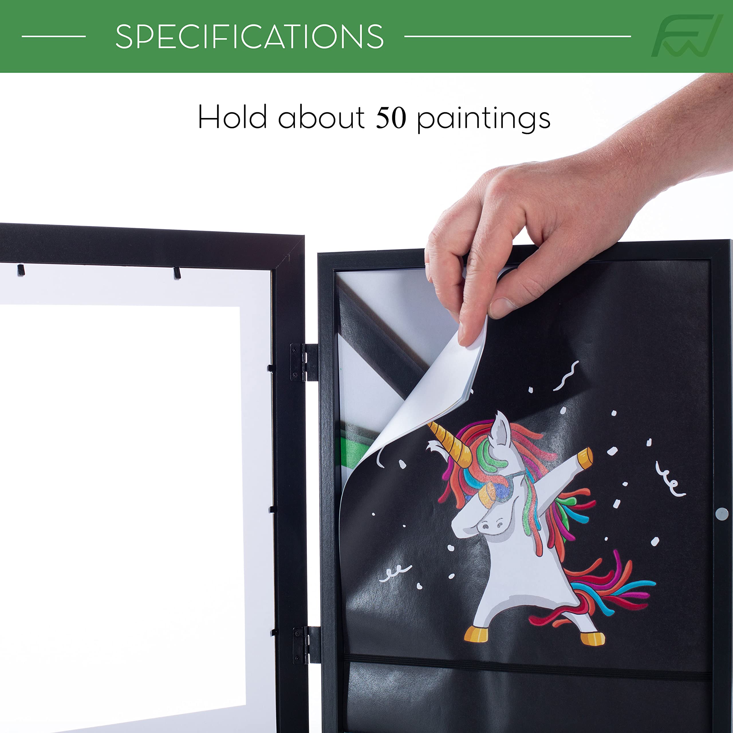 FrameWorks 10β x 12.5β Black Wooden Kid Art Frame with Gallery Style Edges, Tempered Glass, and Elastic Straps